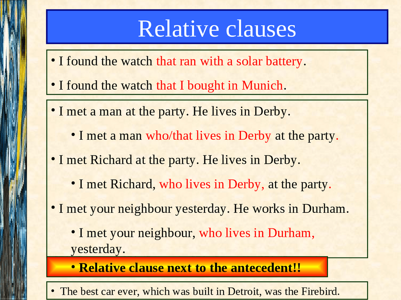 RELATIVE CLAUSES ENGLISH - Docsity