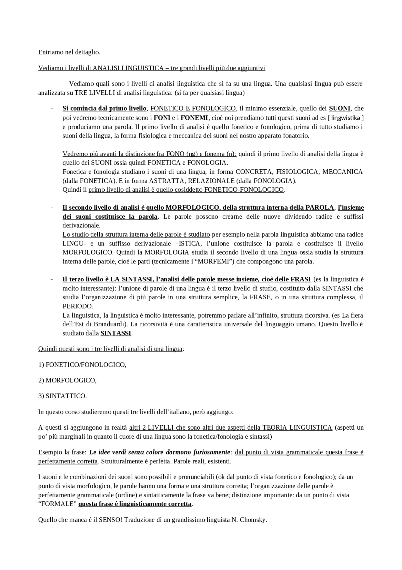 Livelli Di Analisi Linguistica Docsity
