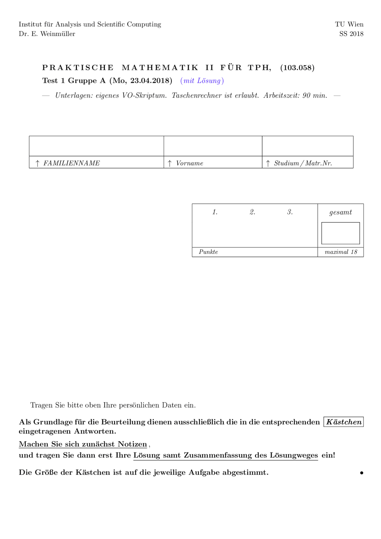 Praktische Mathe Für Tph Test Mit Lösung Tu Wien Ss 2018 Docsity