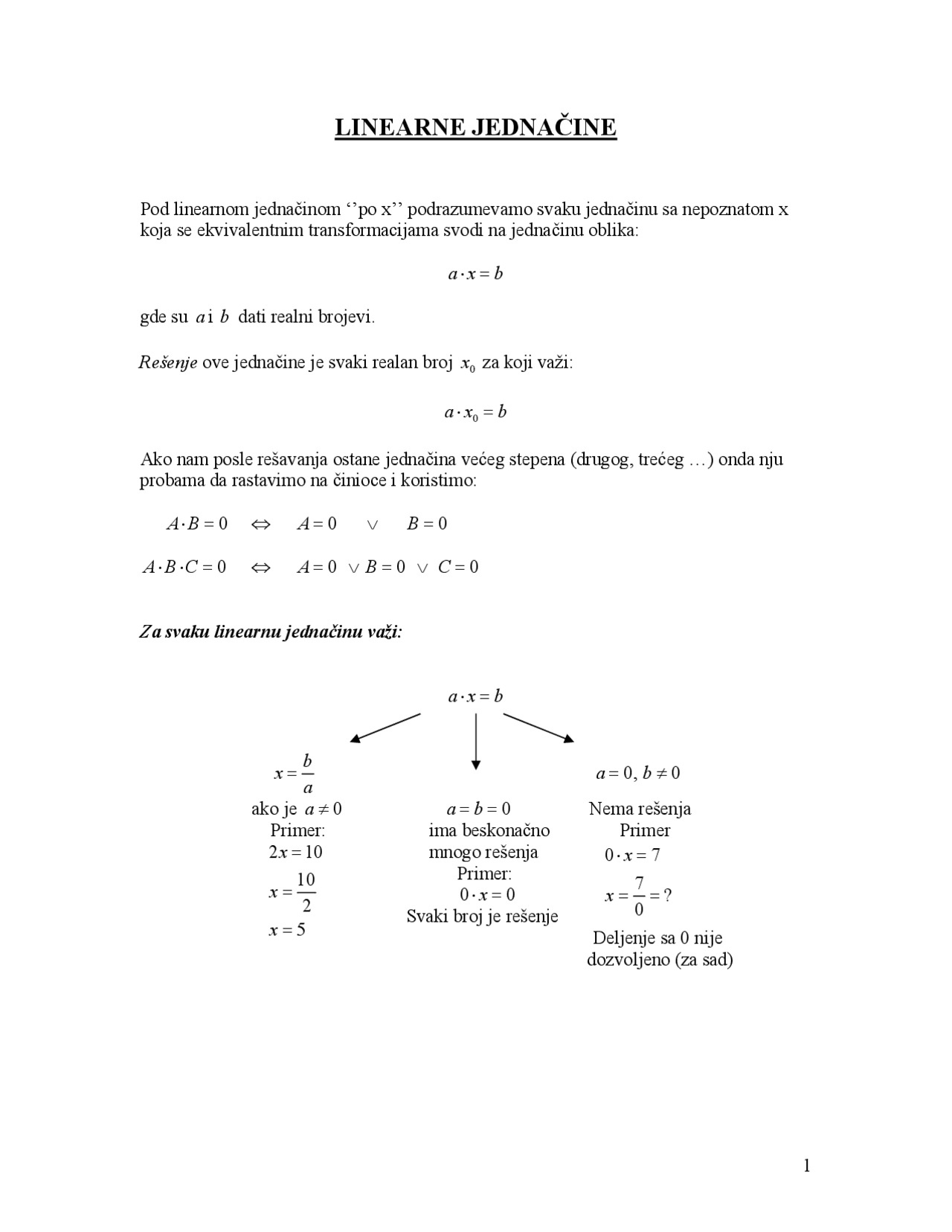 Linearne Jednacine Skripte Predlog Matematica Docsity