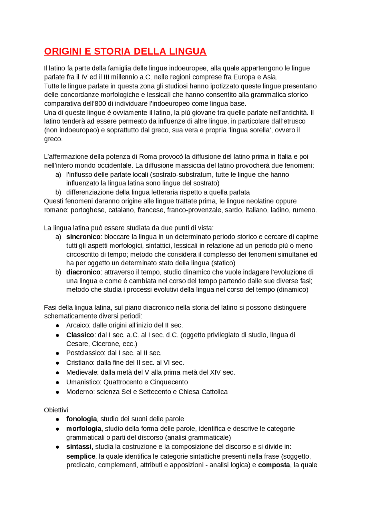 Latino Di Base In Sintesi Docsity
