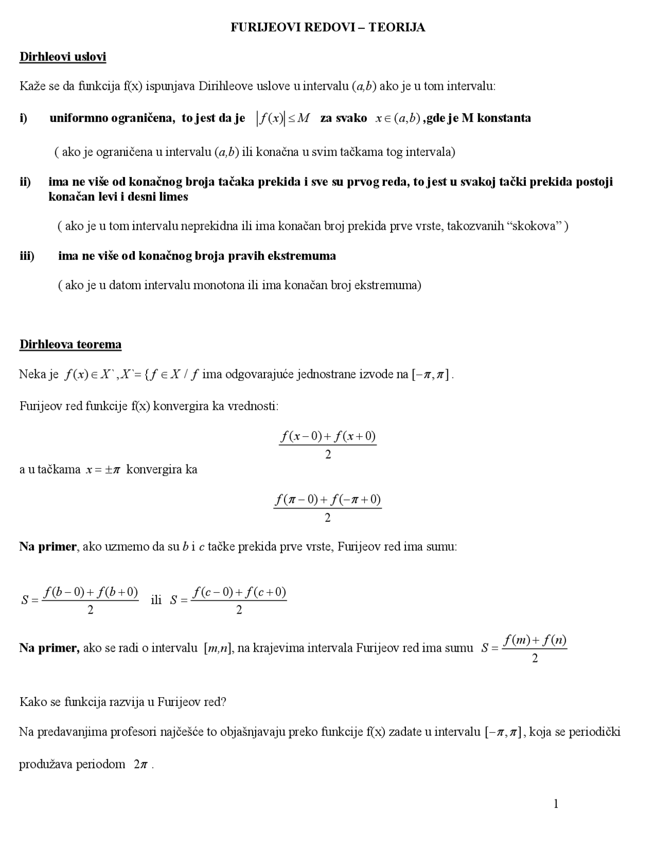 FURIJEOVI REDOVI - teorijske napomene | Skripte' predlog Matematica ...