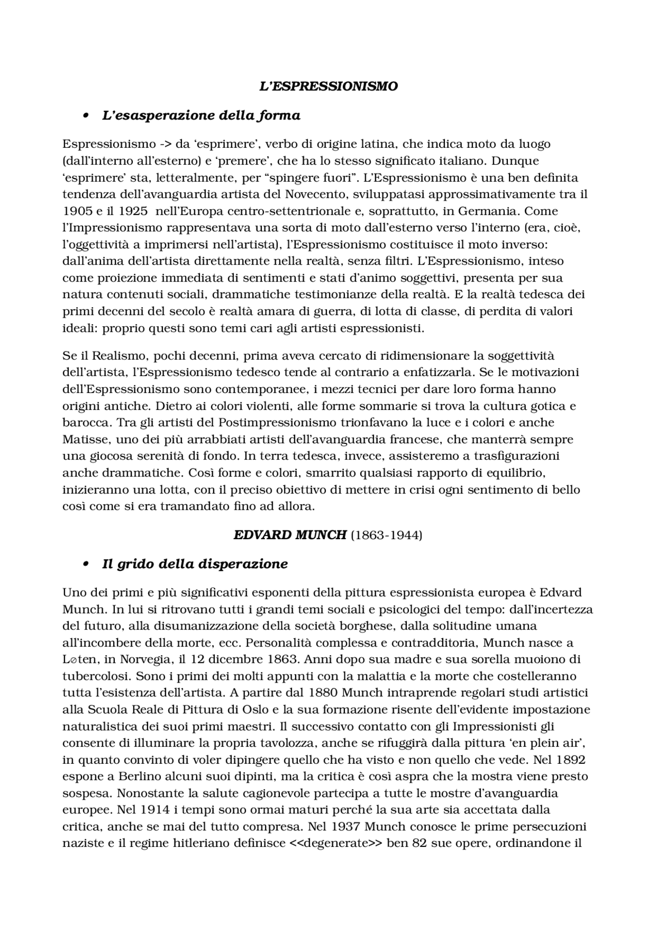 Arte (Espressionismo e Munch) - Docsity