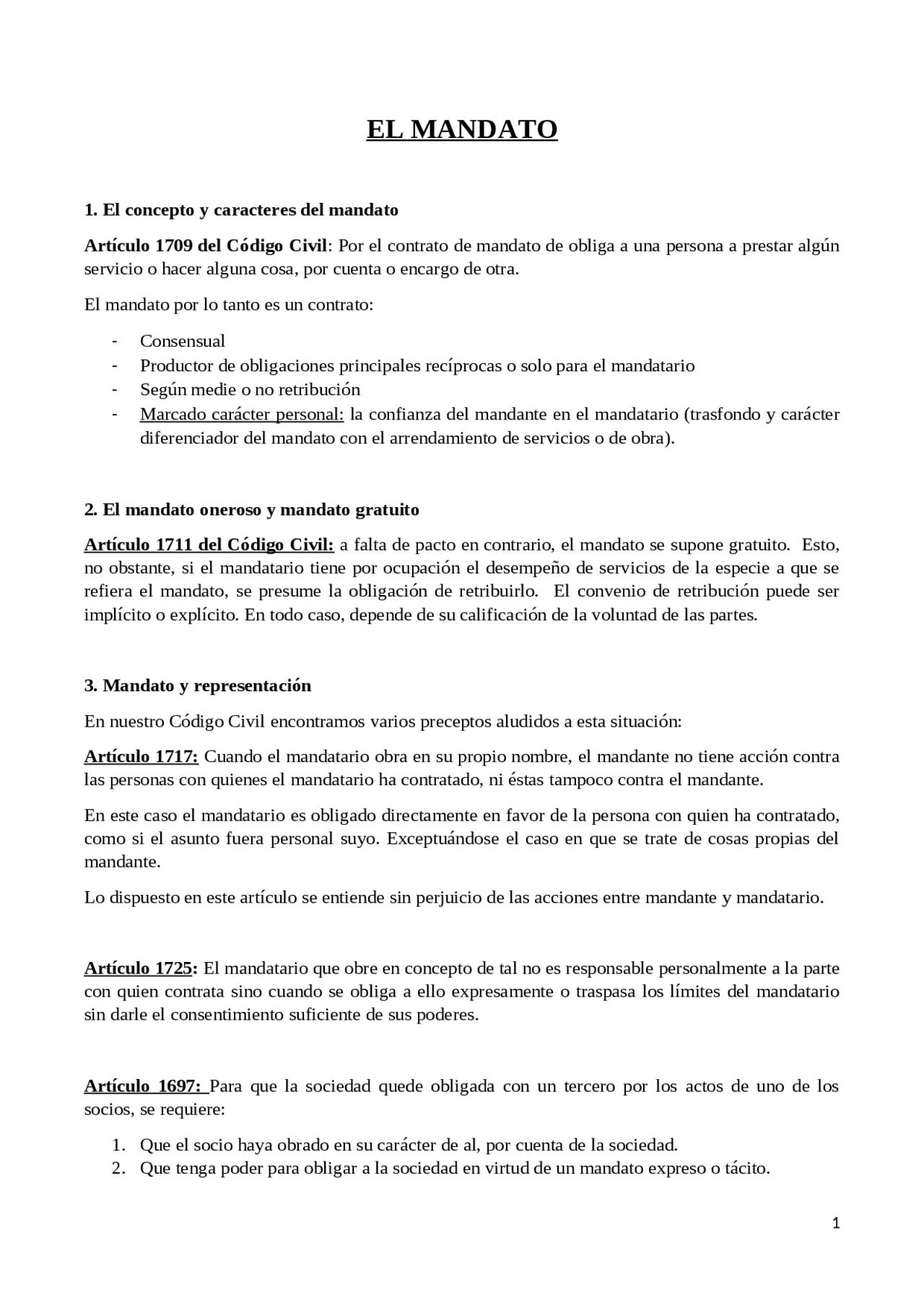 El mandato (contratos) | Apuntes de Derecho Civil - Docsity