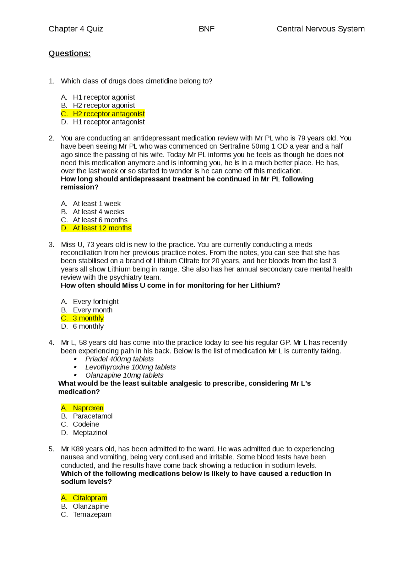 Central Nervous System CNS Questions and Answers 2021 | Exams Nursing ...