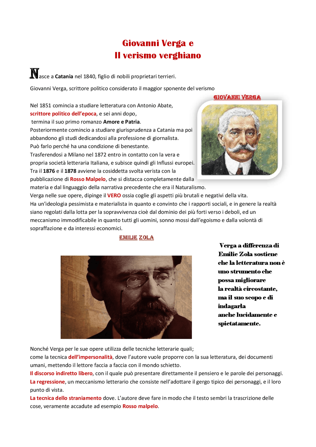 Giovanni Verga Vita E Opere Docsity