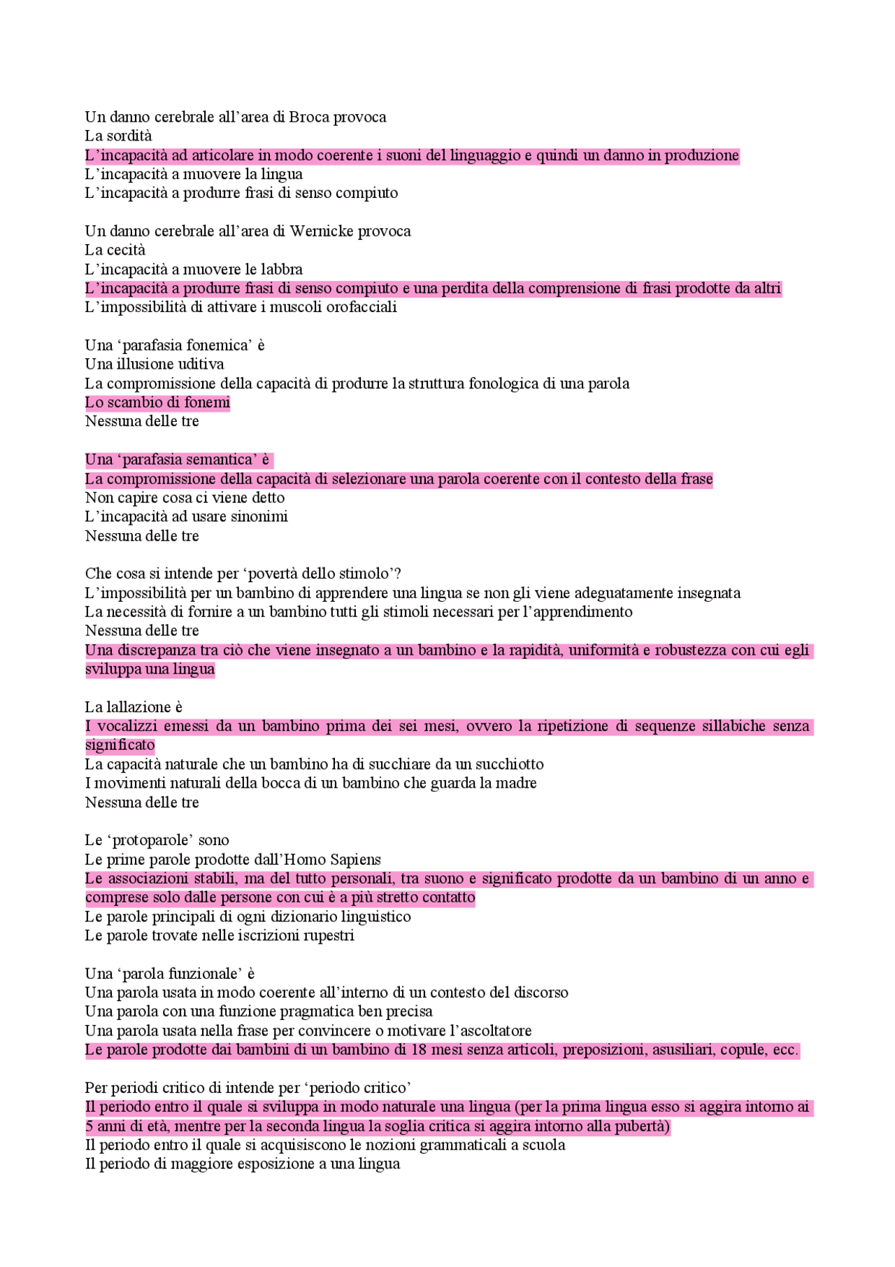 Risposte Domande Esame Linguistica Generale Docsity