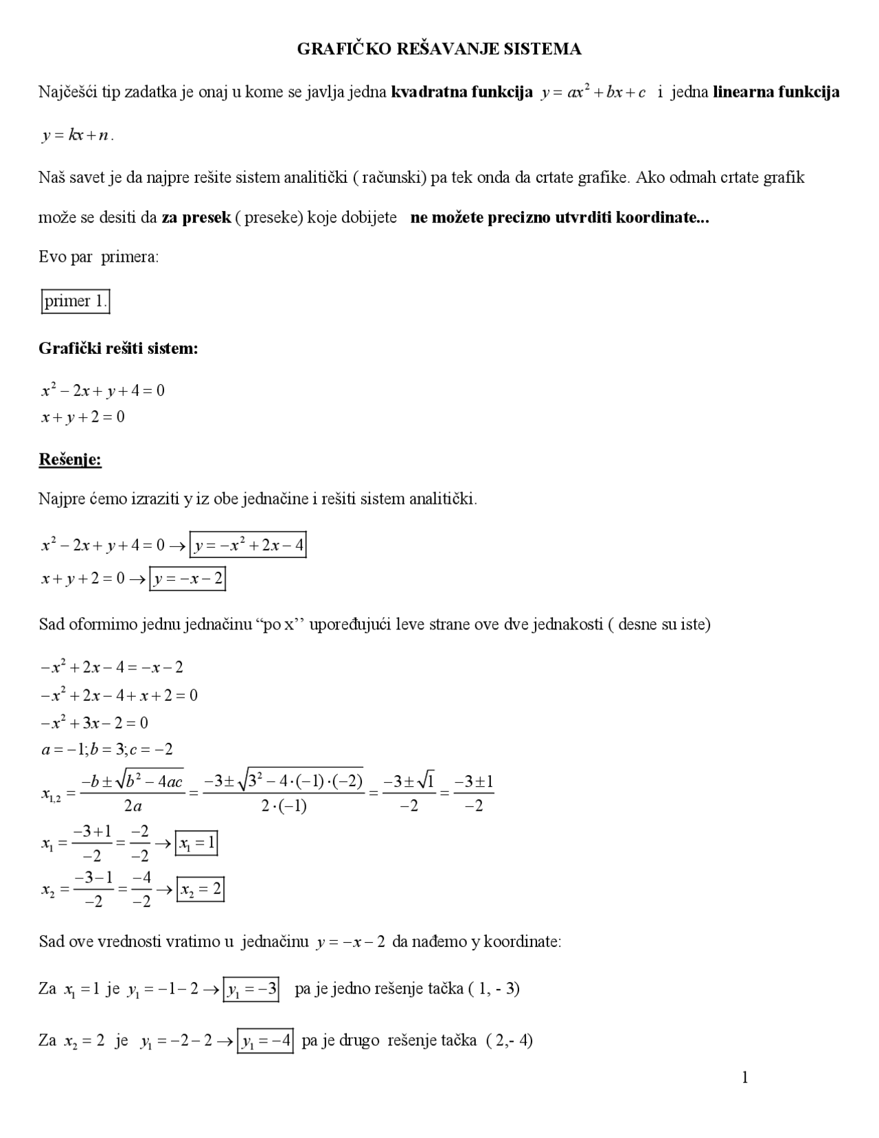 Graficko Resavanje Sistema Skripte Predlog Matematica Docsity