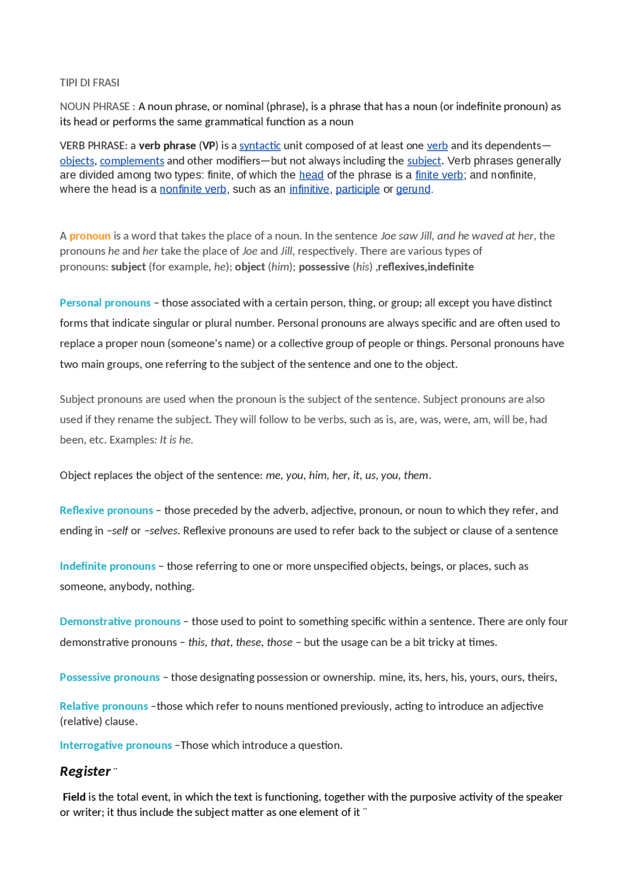 COHESION COHERENCE GRAMMAR AND LEXICAL COHESION | Sintesi del corso di ...