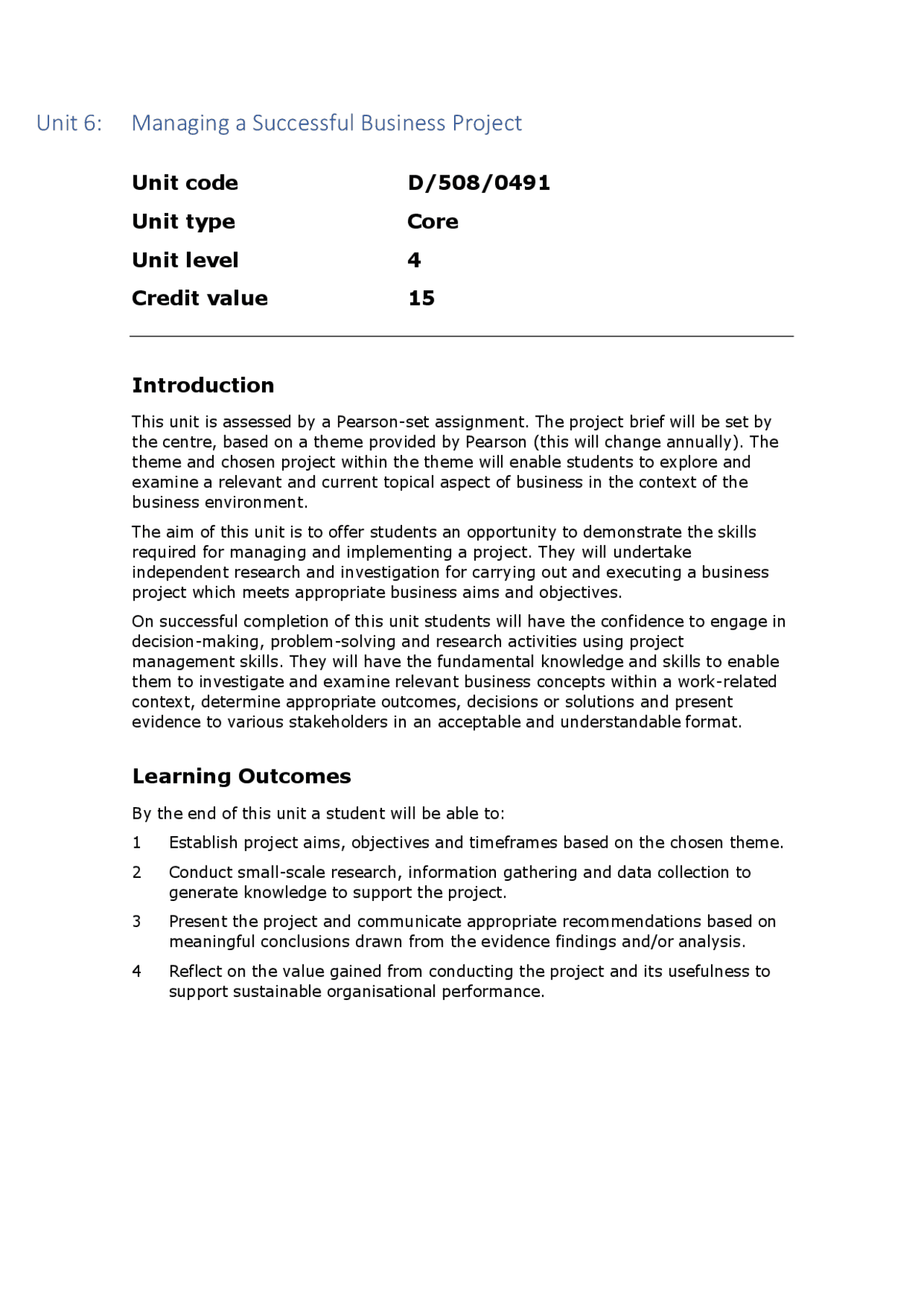 Managing a Successful Business Project: A Core Unit for Business ...