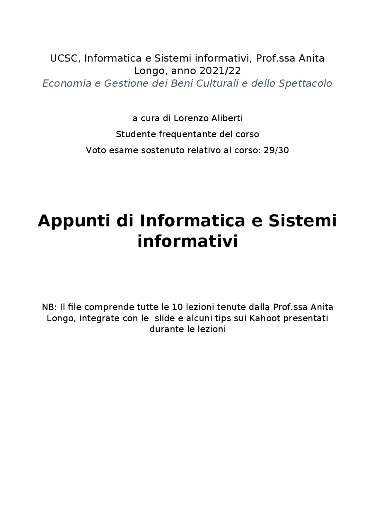 Informatica E Sistemi Informativi Docsity