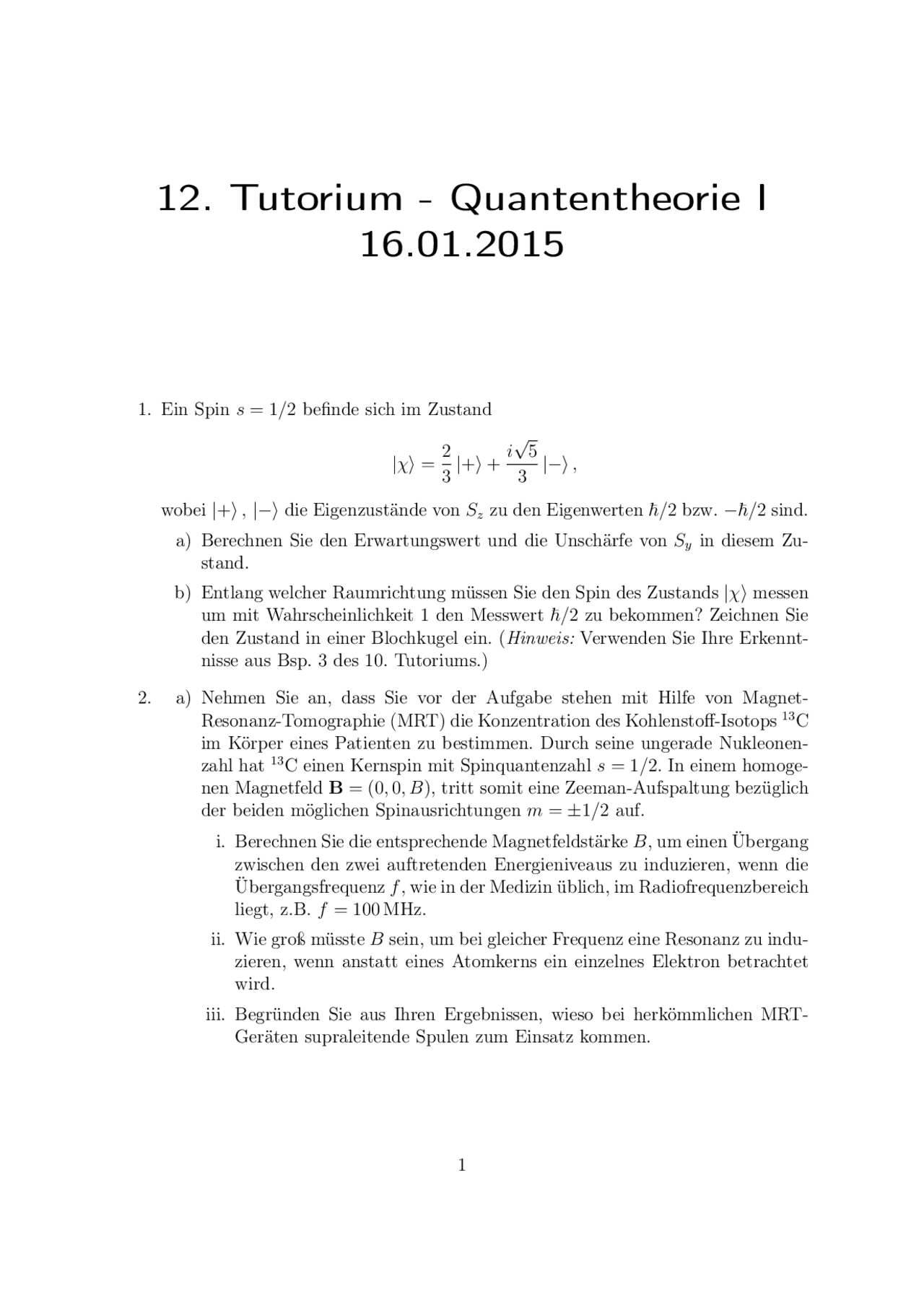 Übung Multiple Choice Tutorium Quantentheorie I Tu Wien Docsity