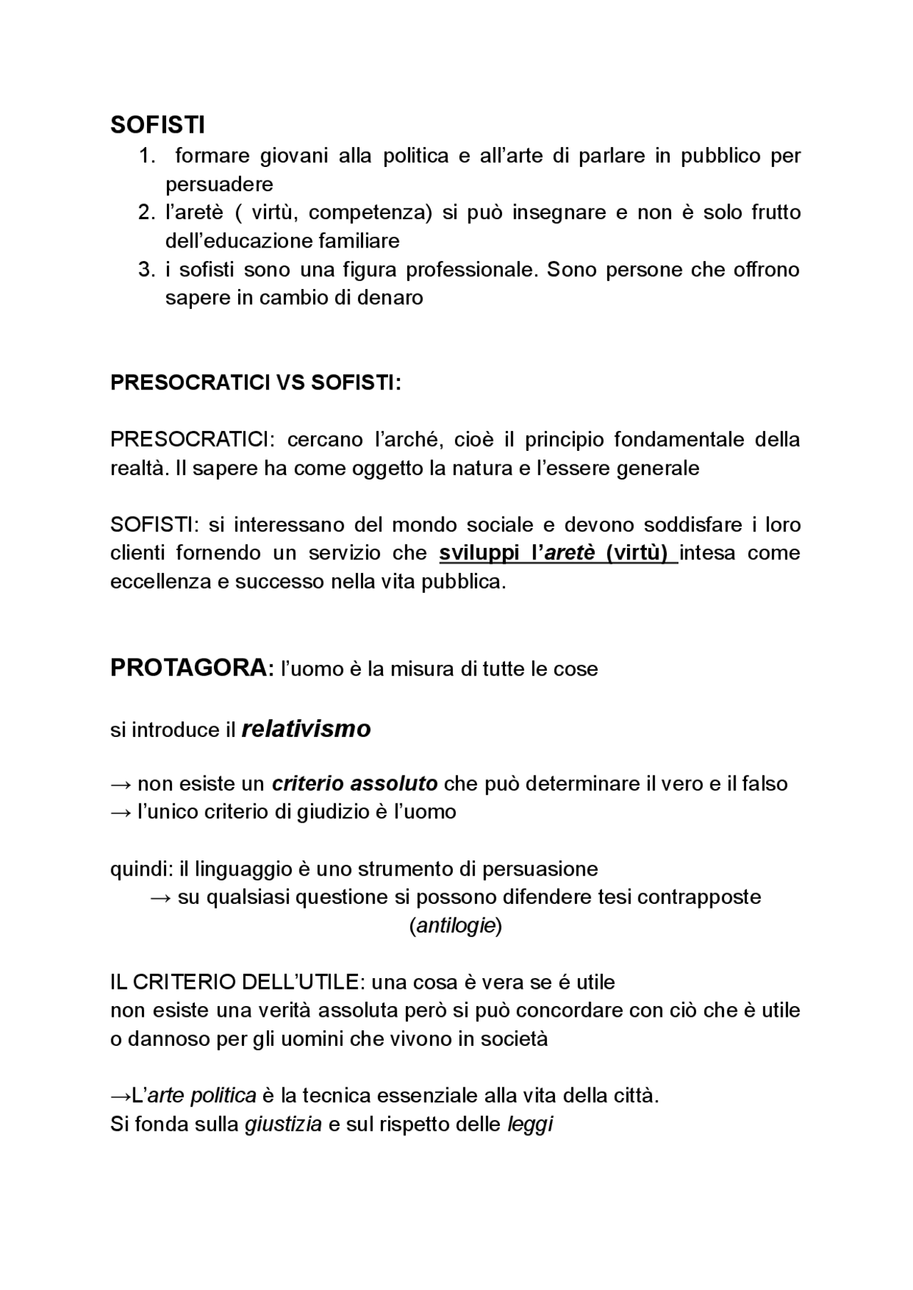 I SOFISTI, PROTAGORA E GORGIA - Docsity