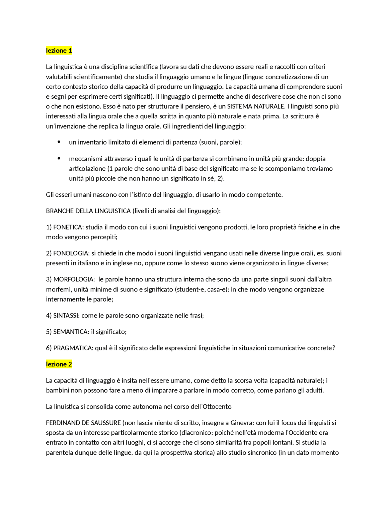 Appunti Modulo A Fondamenti Di Linguistica Con Esercizi Svolti A