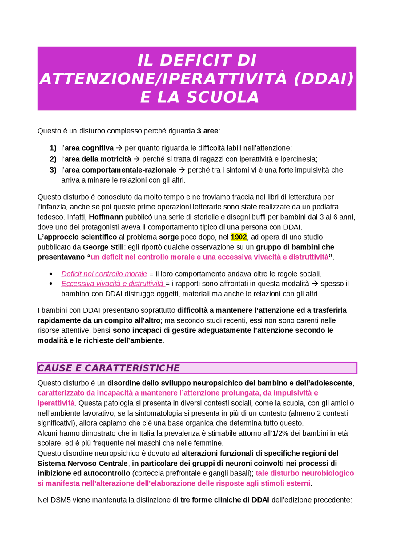 Appunti Deficit Di Attenzioneiperattività Ddai Docsity