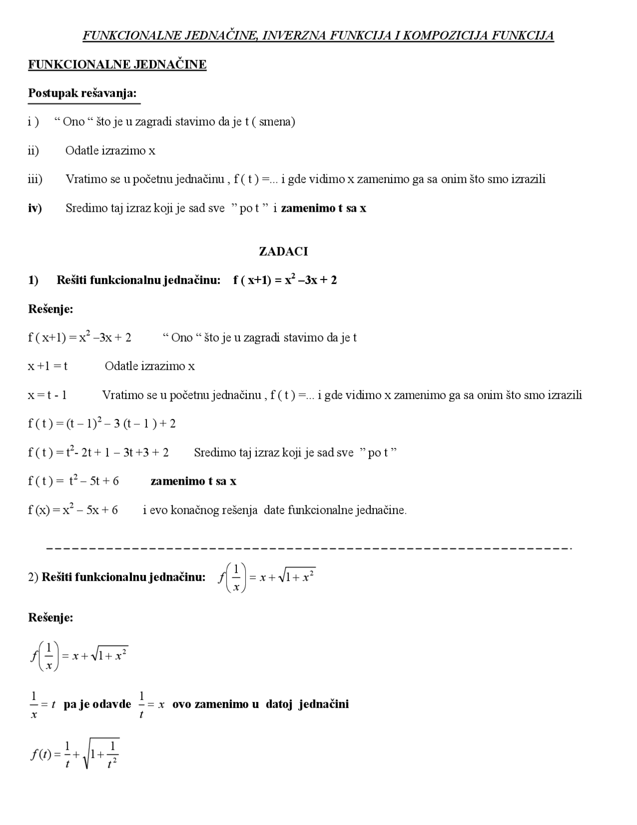 Funkcionalne Jednacine Skripte Predlog Matematica Docsity