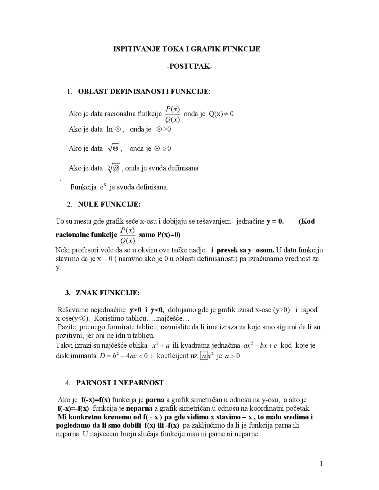 Ispitivanje Toka I Grafik Funkcije Skripte Predlog Matematica Docsity