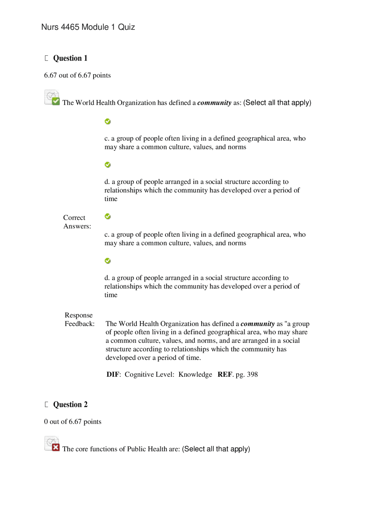 Nurs 4465 Module 1 Quiz - Docsity