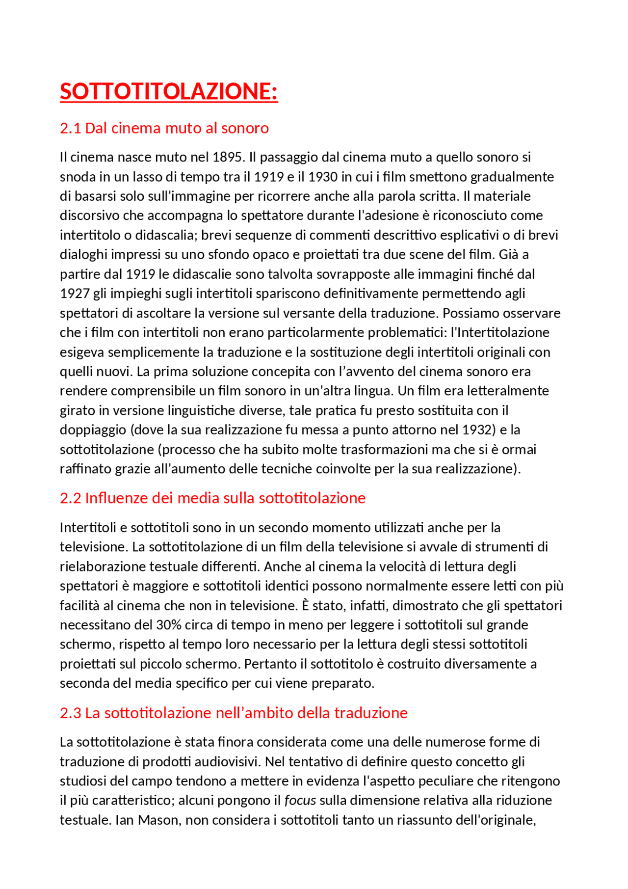 La sottotitolazione di Angela Sileo - Docsity