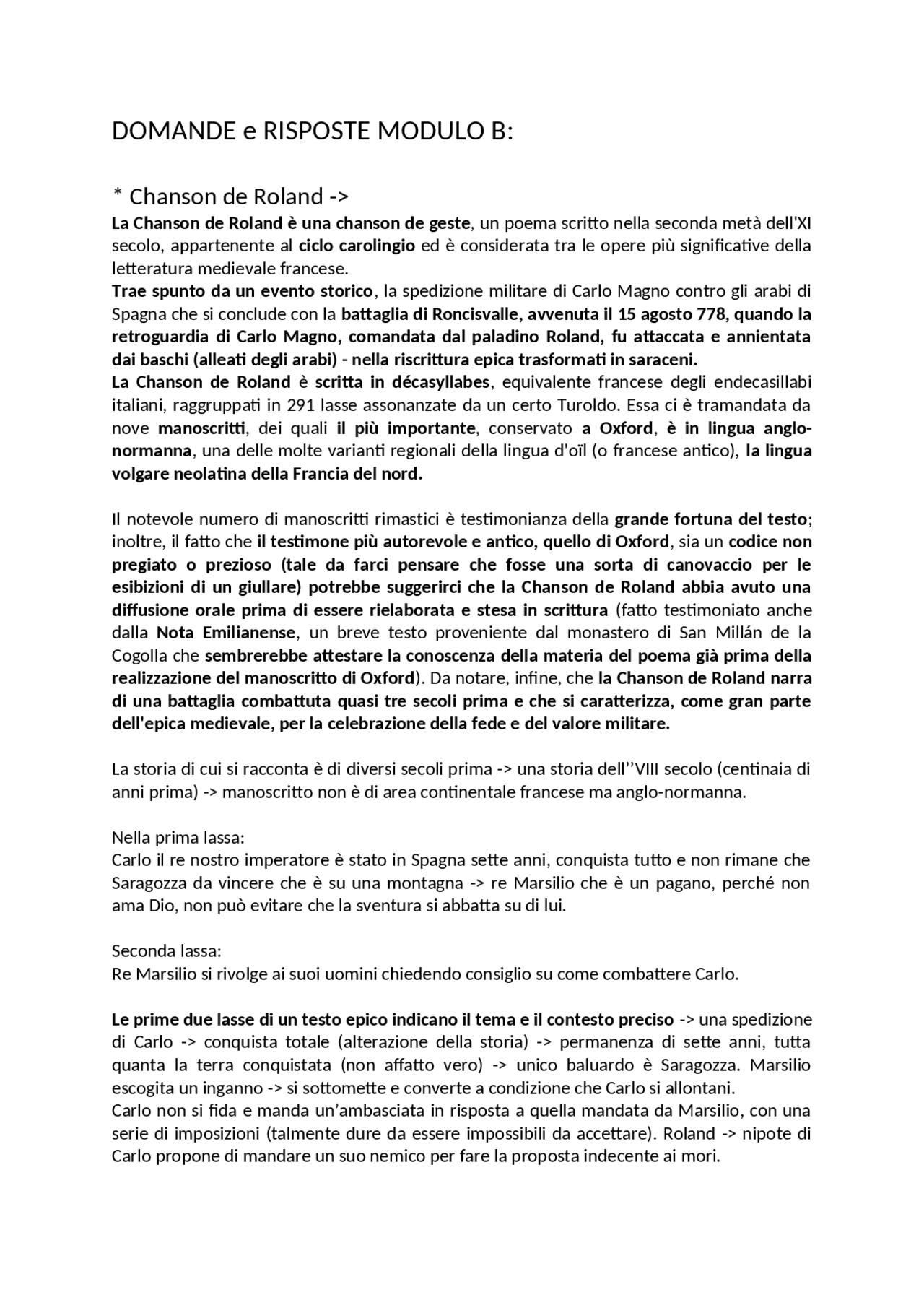 Domande e risposte MODULO B - FILOLOGIA ROMANZA PER LINGUE | Appunti di Filologia romanza | Docsity