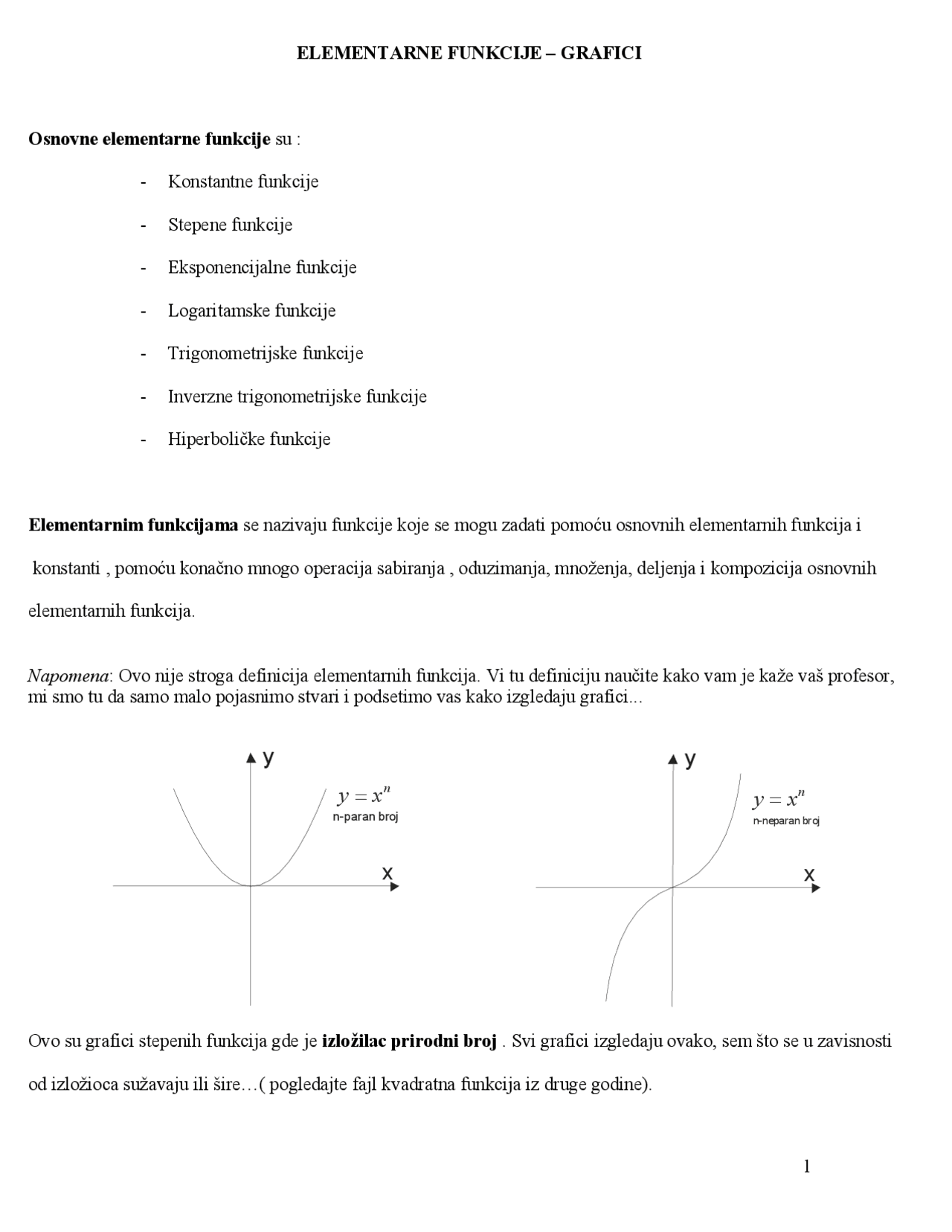 Elementarne Funkcije Grafici Skripte Predlog Matematica Docsity