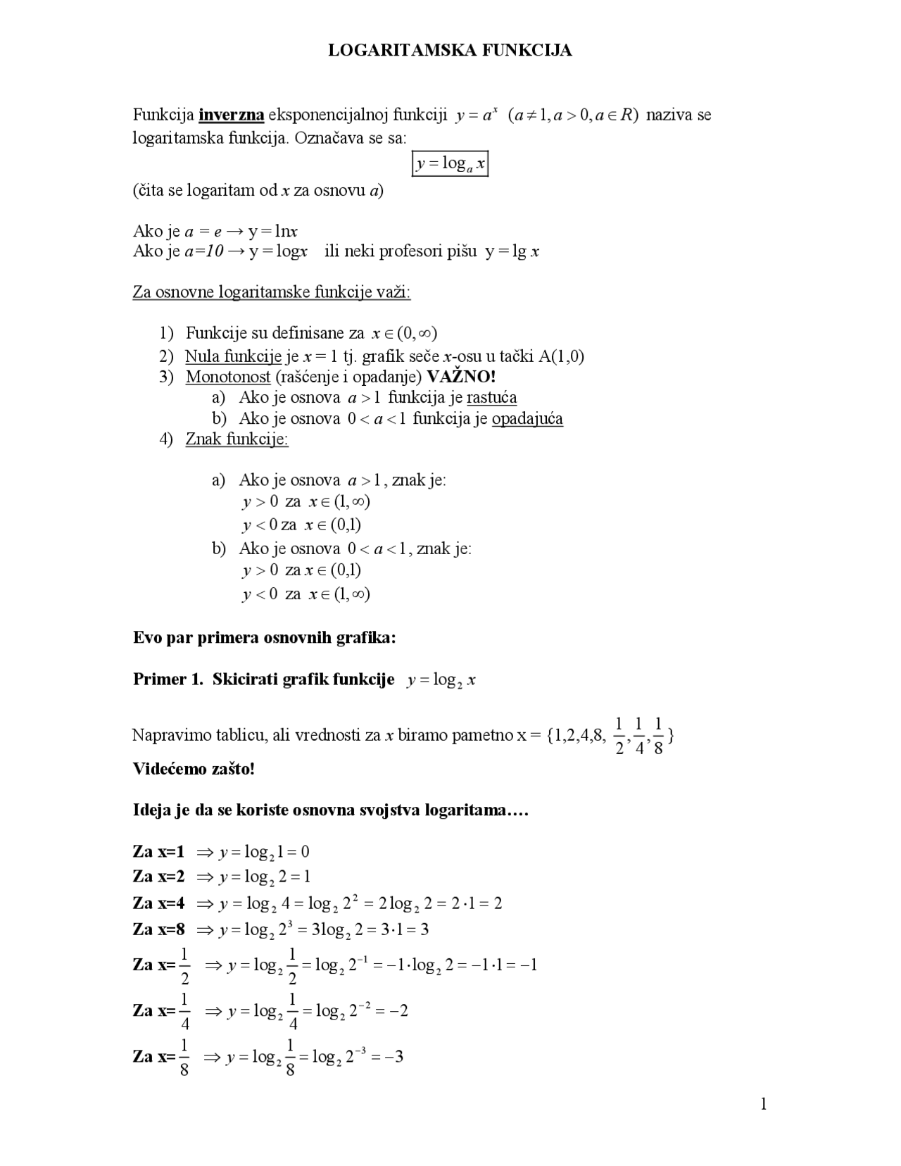 Logaritamska Funkcija Skripte Predlog Matematica Docsity