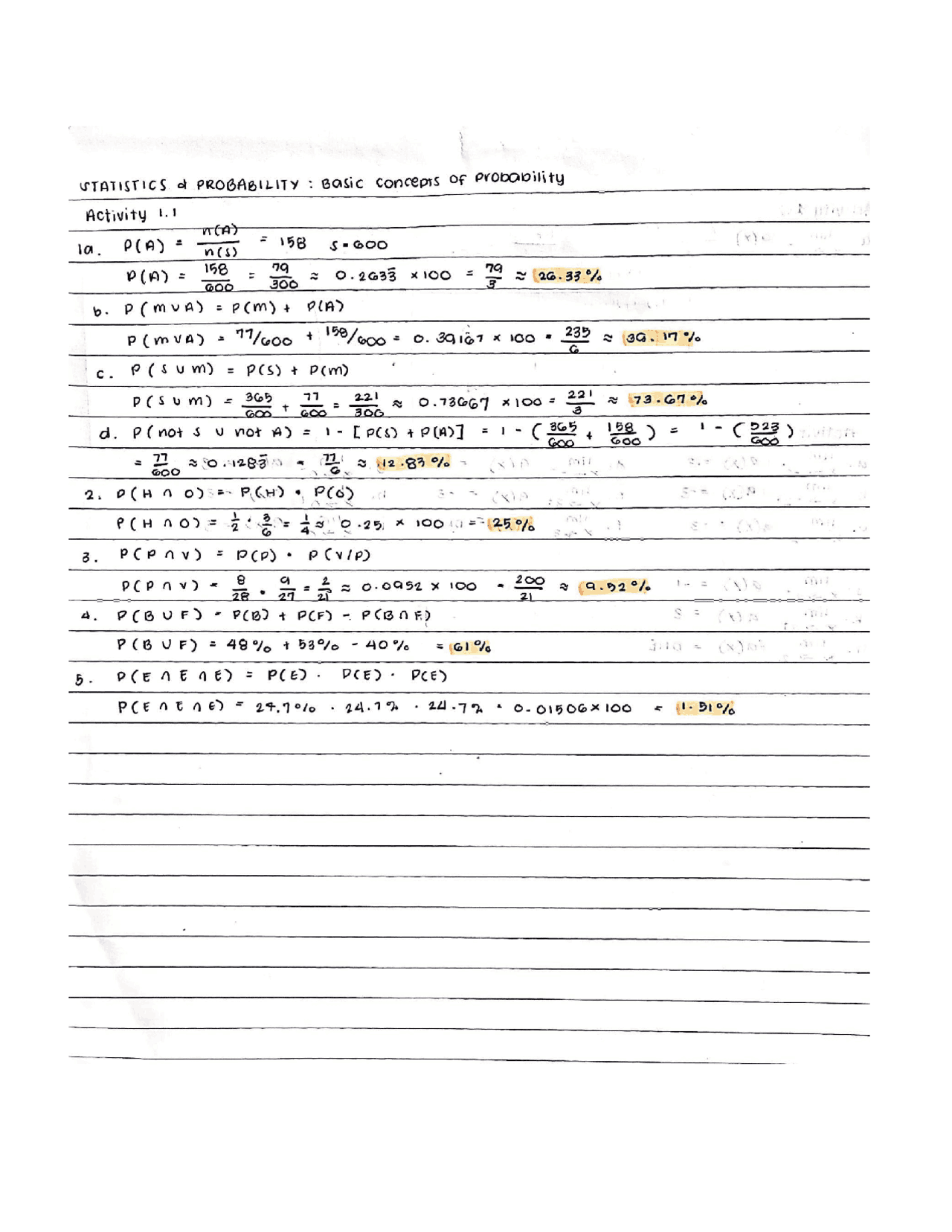Statistics And Basic Calculus Activity Docsity