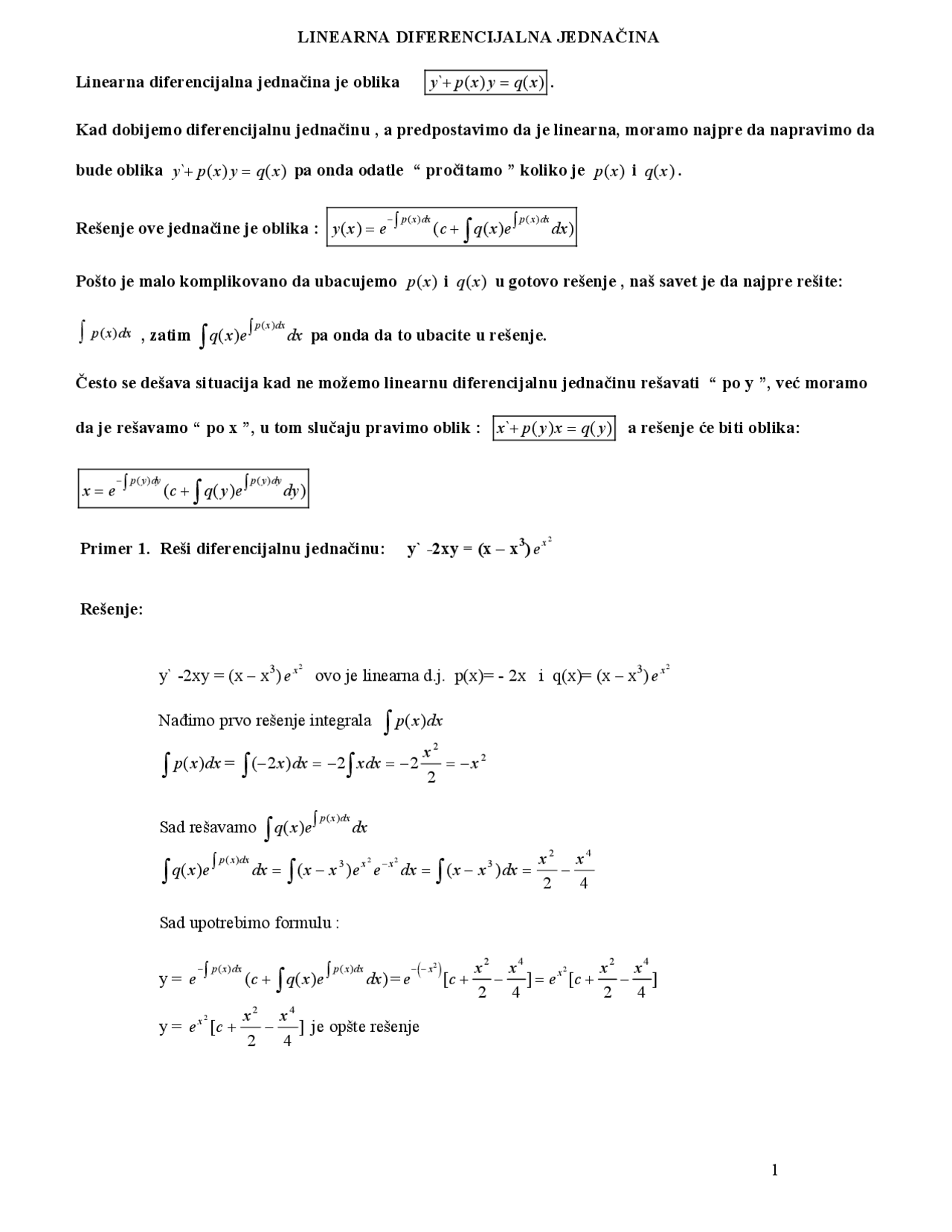 Linearna Diferencijalna Jednacina Skripte Predlog Matematica Docsity