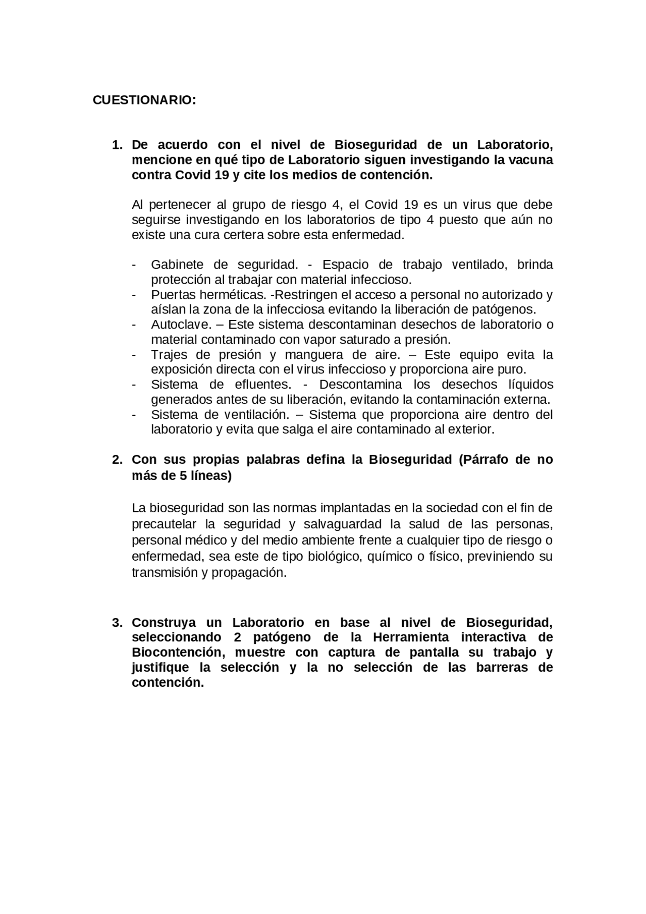 Tarea De Bioseguridad En El Laboratorio Docsity
