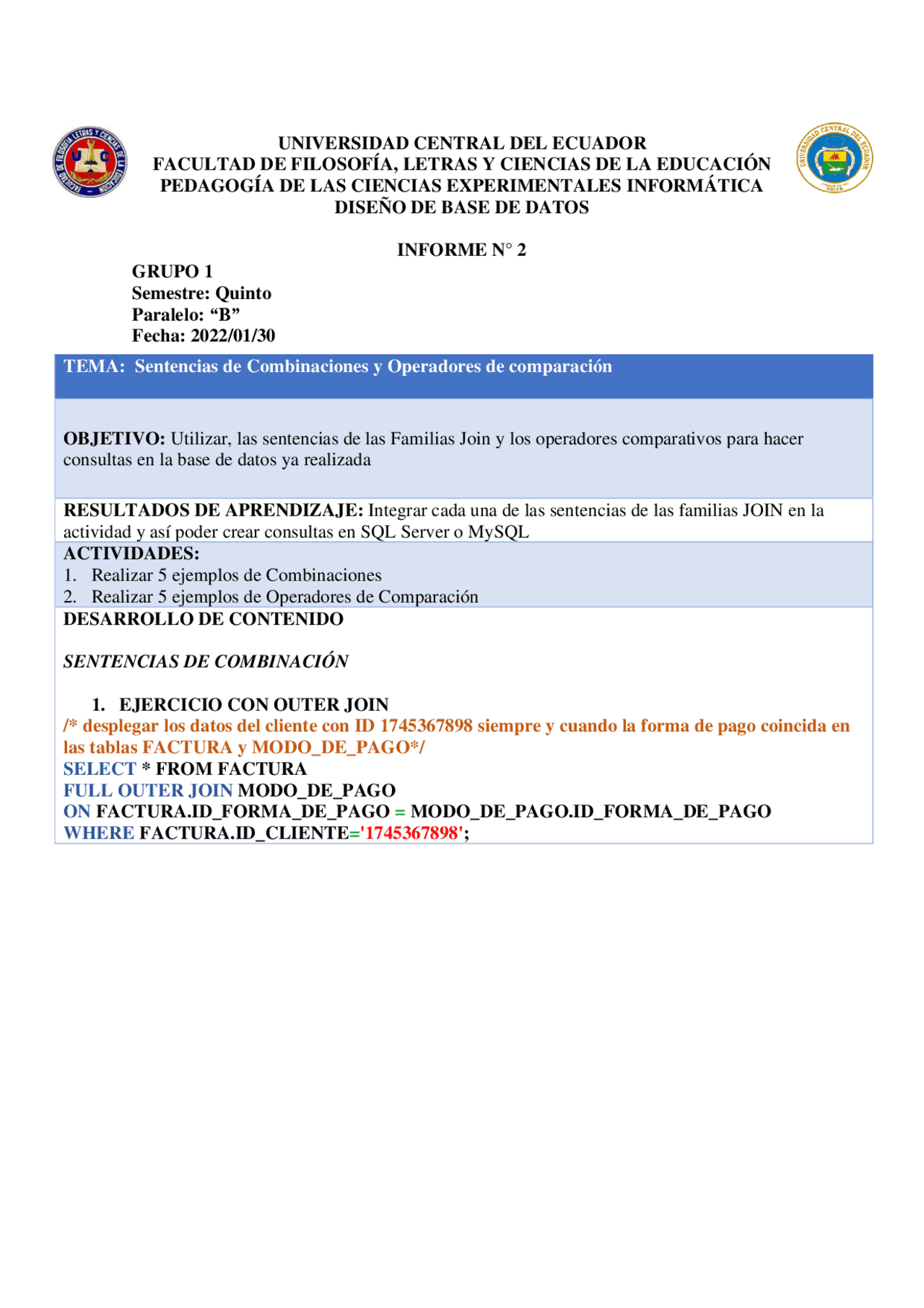 Programación En Sql Server Ejercicios Docsity