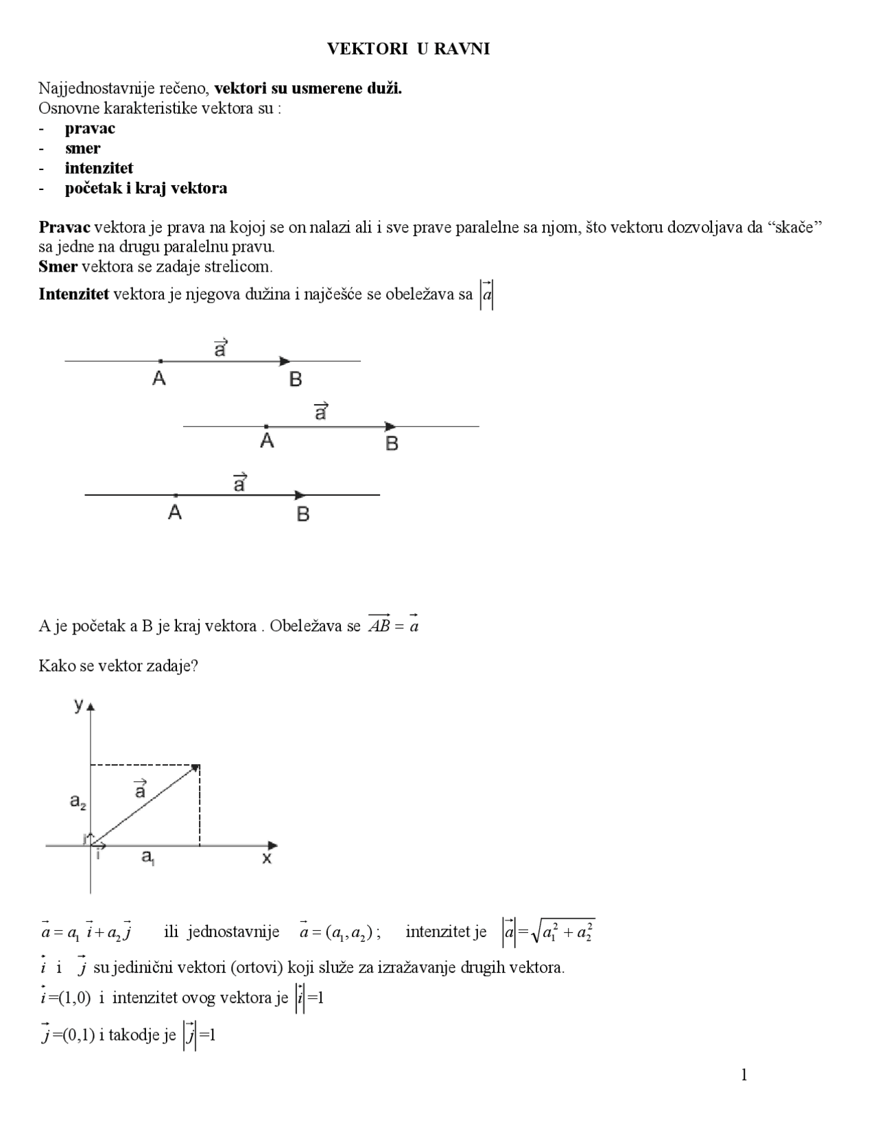 VEKTORI U RAVNI I deo | Skripte' predlog Matematica - Docsity