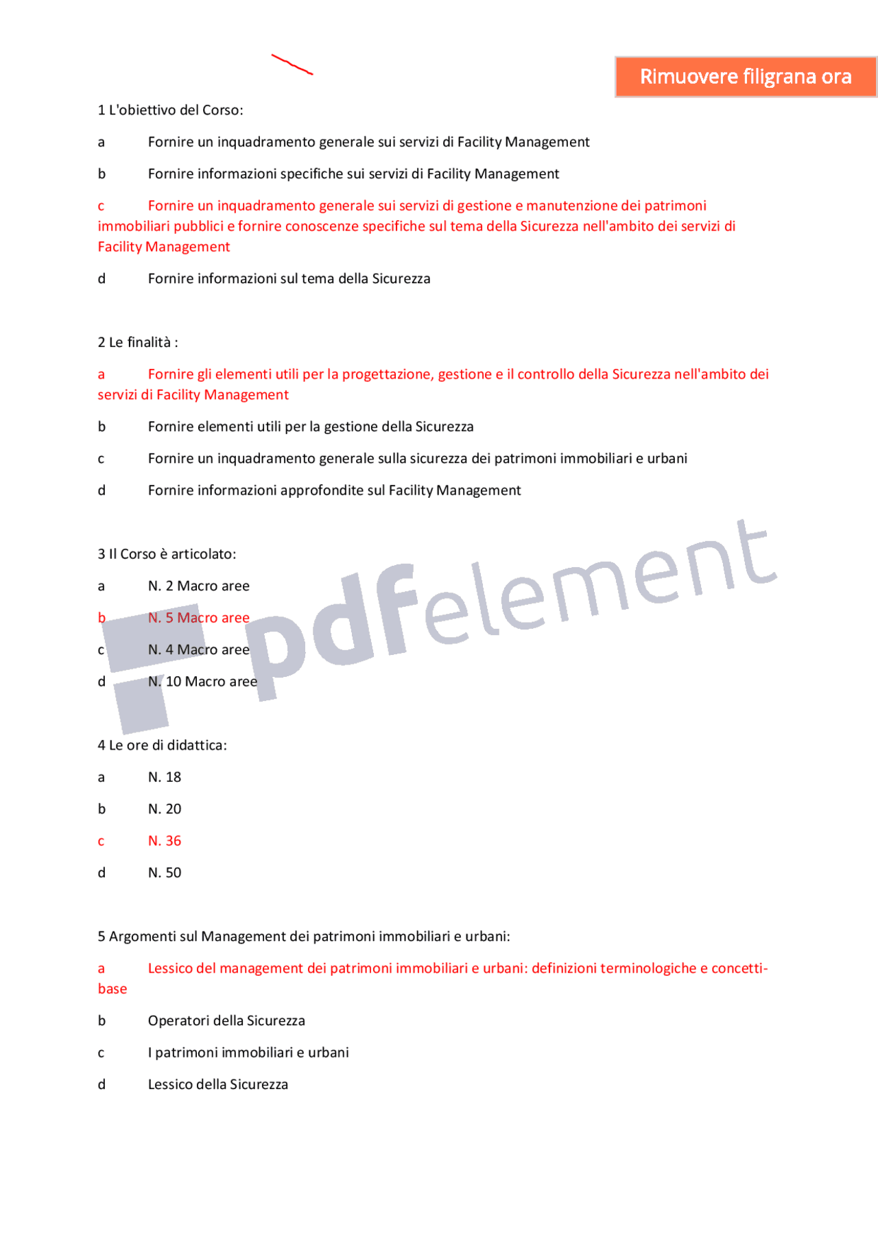 Domande d'esame Pegaso 2022 Facility management e sicurezza Scienze motorie e sportive - Docsity