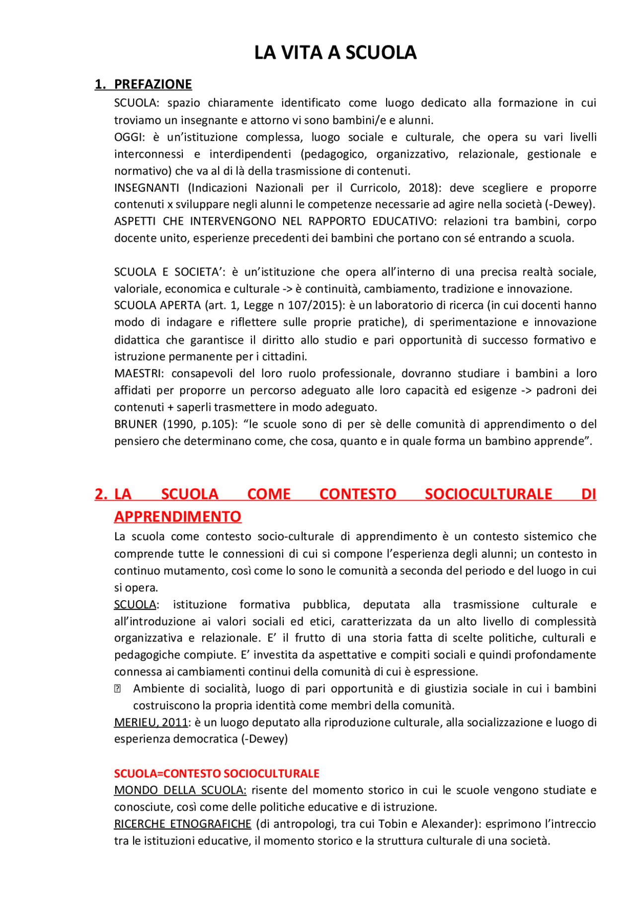 LA VITA A SCUOLA, RIASSUNTO - Docsity