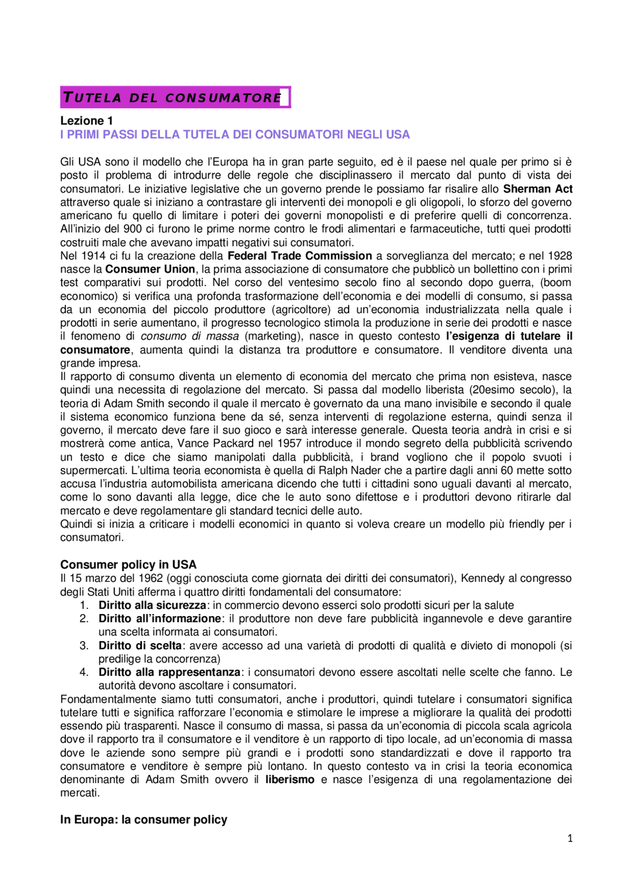 Tutela Del Consumatore - Docsity