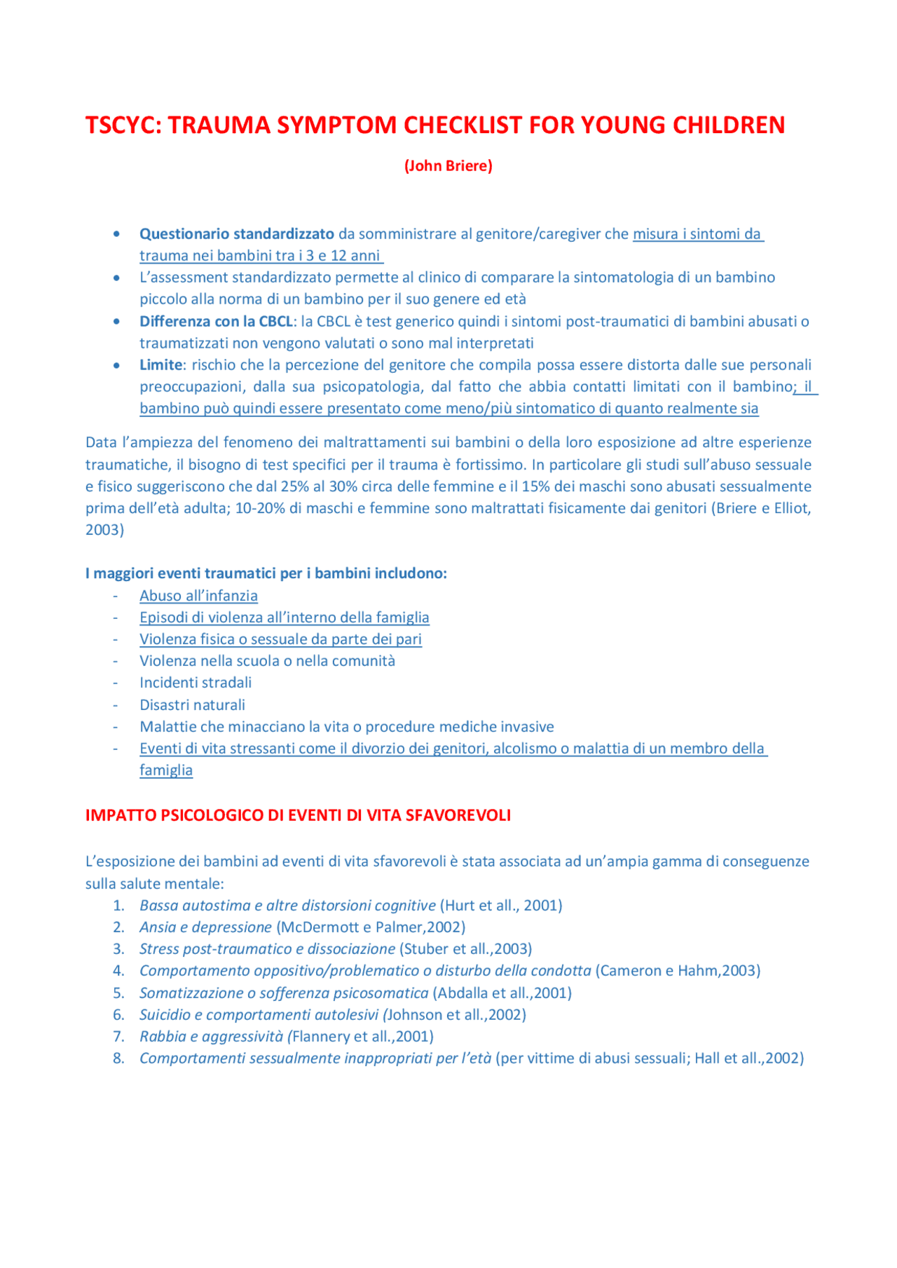 Riassunto e spiegazione di test psicologici - Docsity