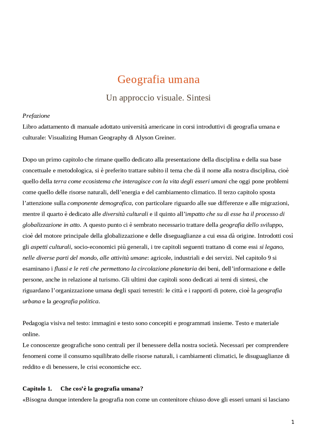 Geografia Umana Un Approccio Visuale Sintesi Docsity