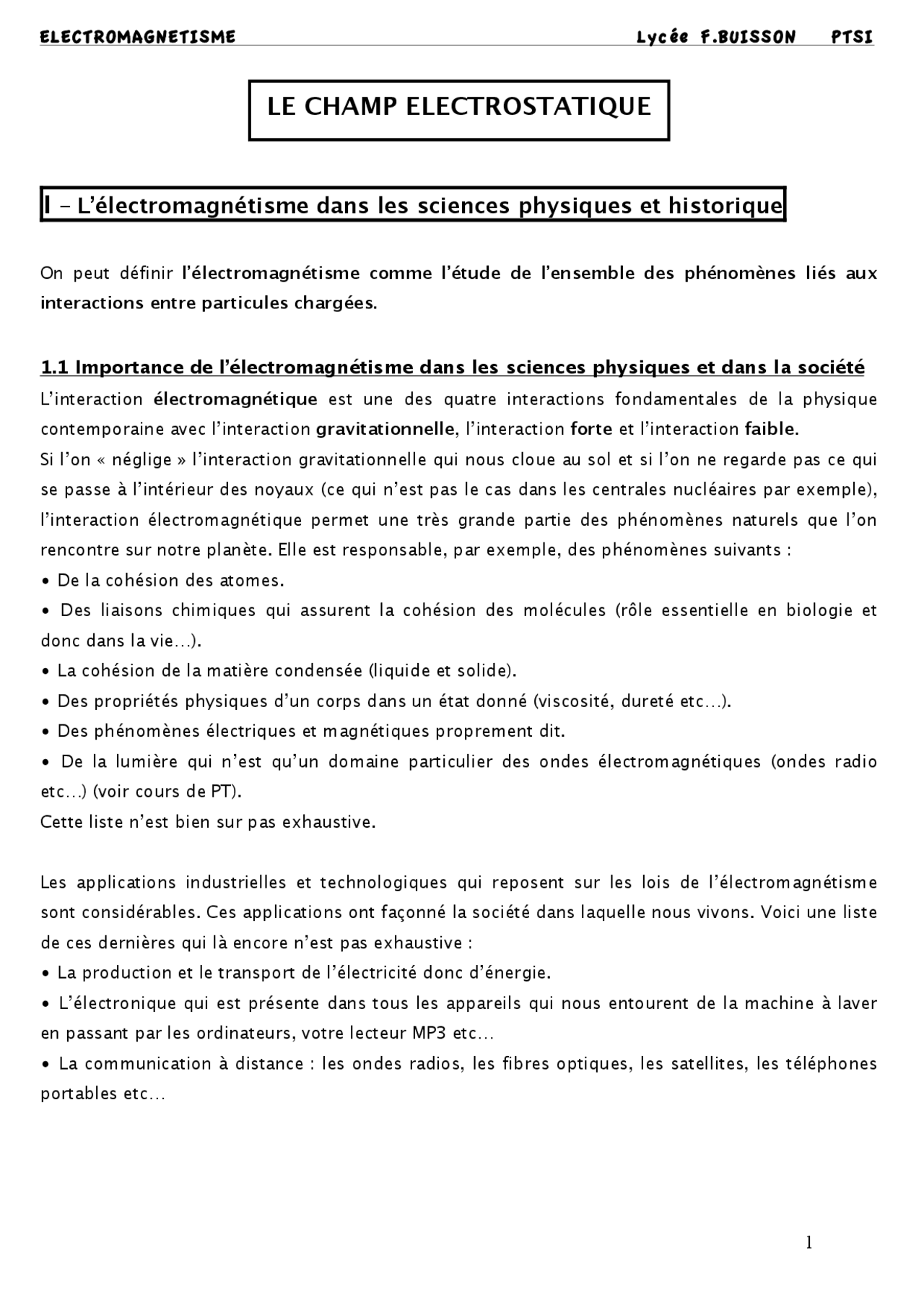LE CHAMP ELECTROSTATIQUE - Docsity