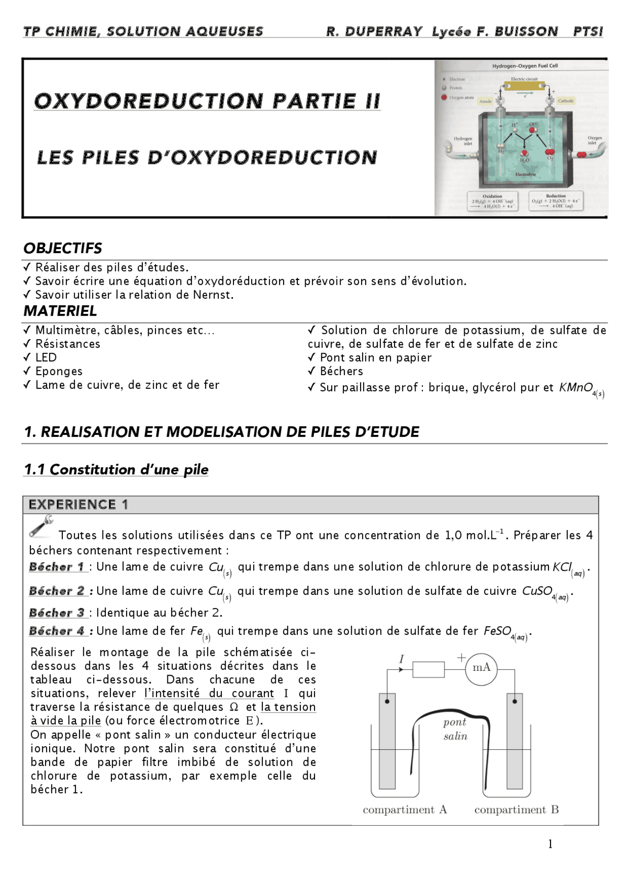 LES PILES D’OXYDOREDUCTION - Docsity
