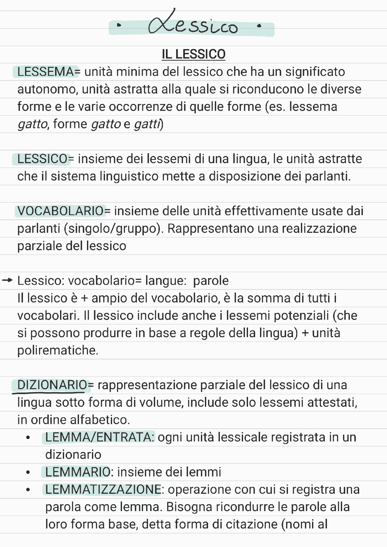 Riassunto Lessico e Semantica orale linguistica | Appunti di Linguistica Generale | Docsity