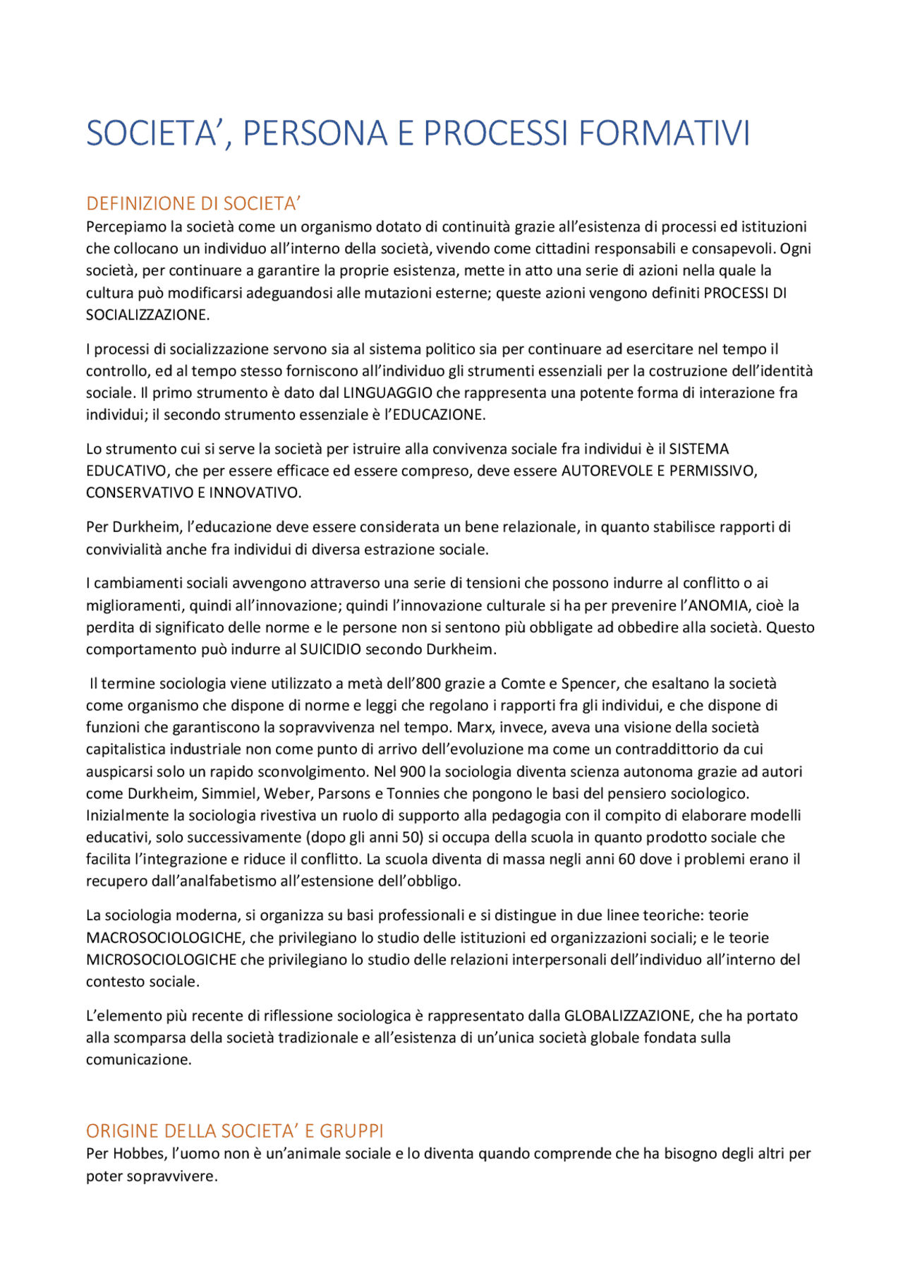 Riassunto Del Libro Di Sociologia E Dei Due Manuali Docsity