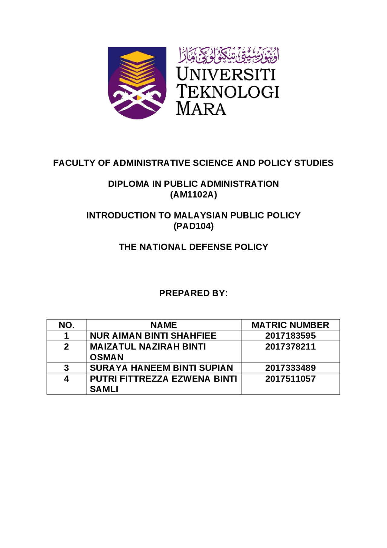 National defense policy | Summaries Public Policy | Docsity