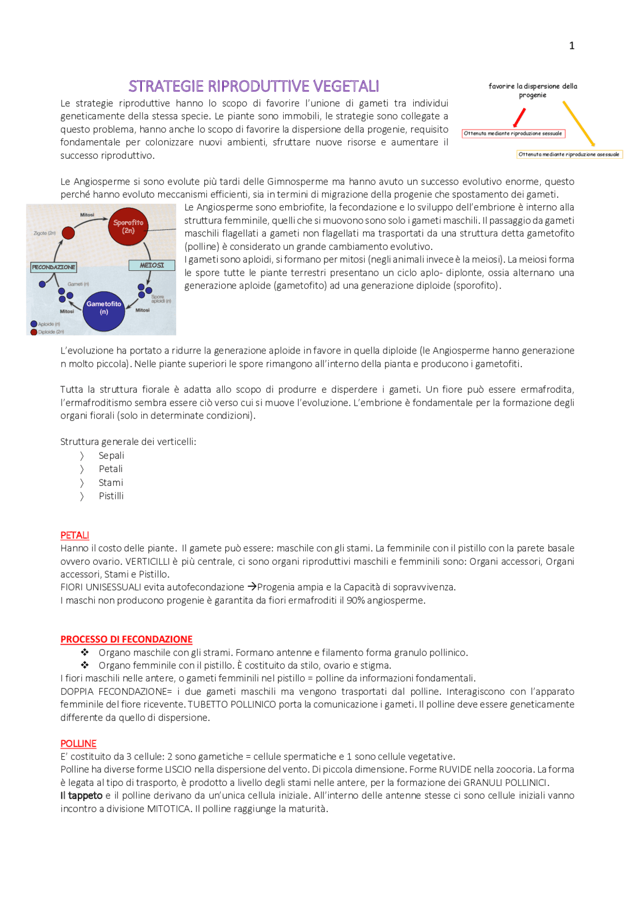 Strategie Riproduttive Vegetale Bioevo Docsity