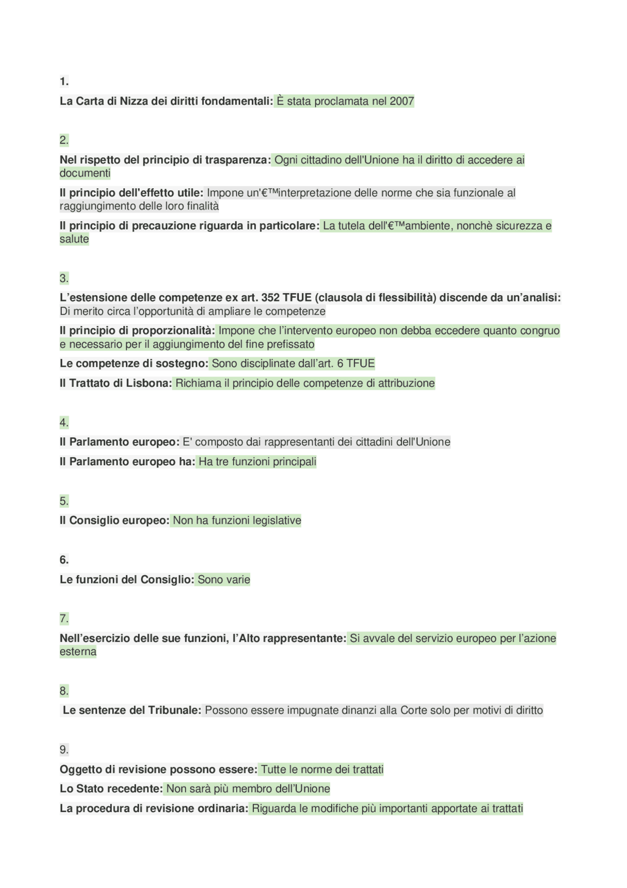 Test Lezioni Diritto Comunitario Docsity