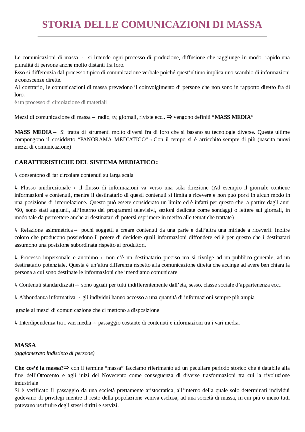 Appunti Storia Delle Comunicazioni Di Massa Prof Gagliardi Docsity