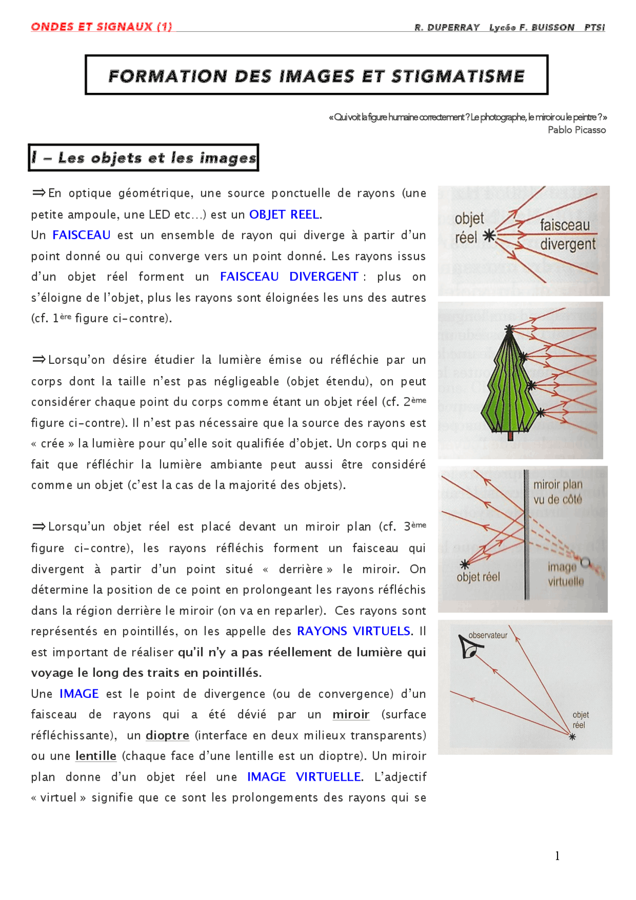 FORMATION DES IMAGES ET STIGMATISME - Docsity