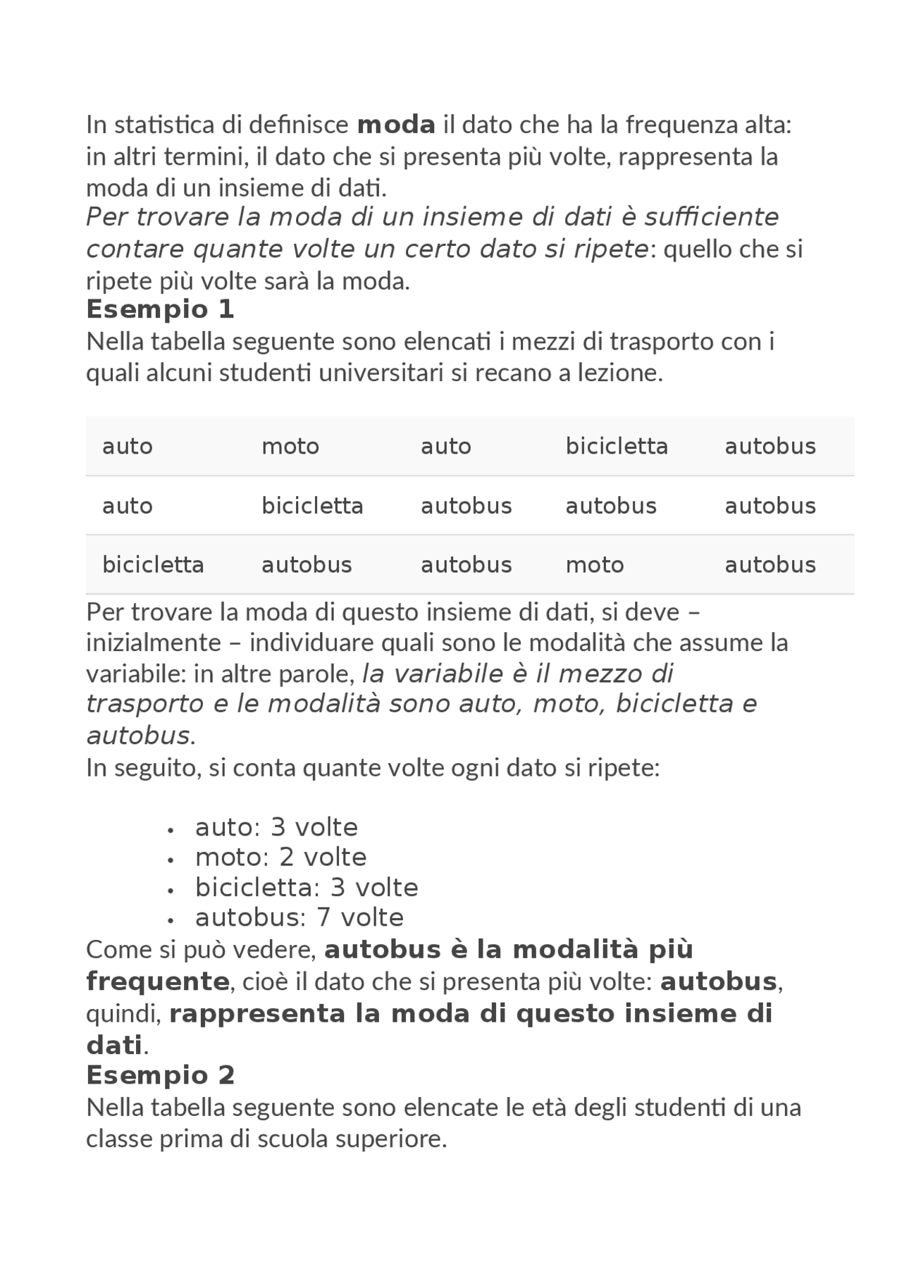 STATISTICA LA MODA E COME CAPIRLA - Docsity