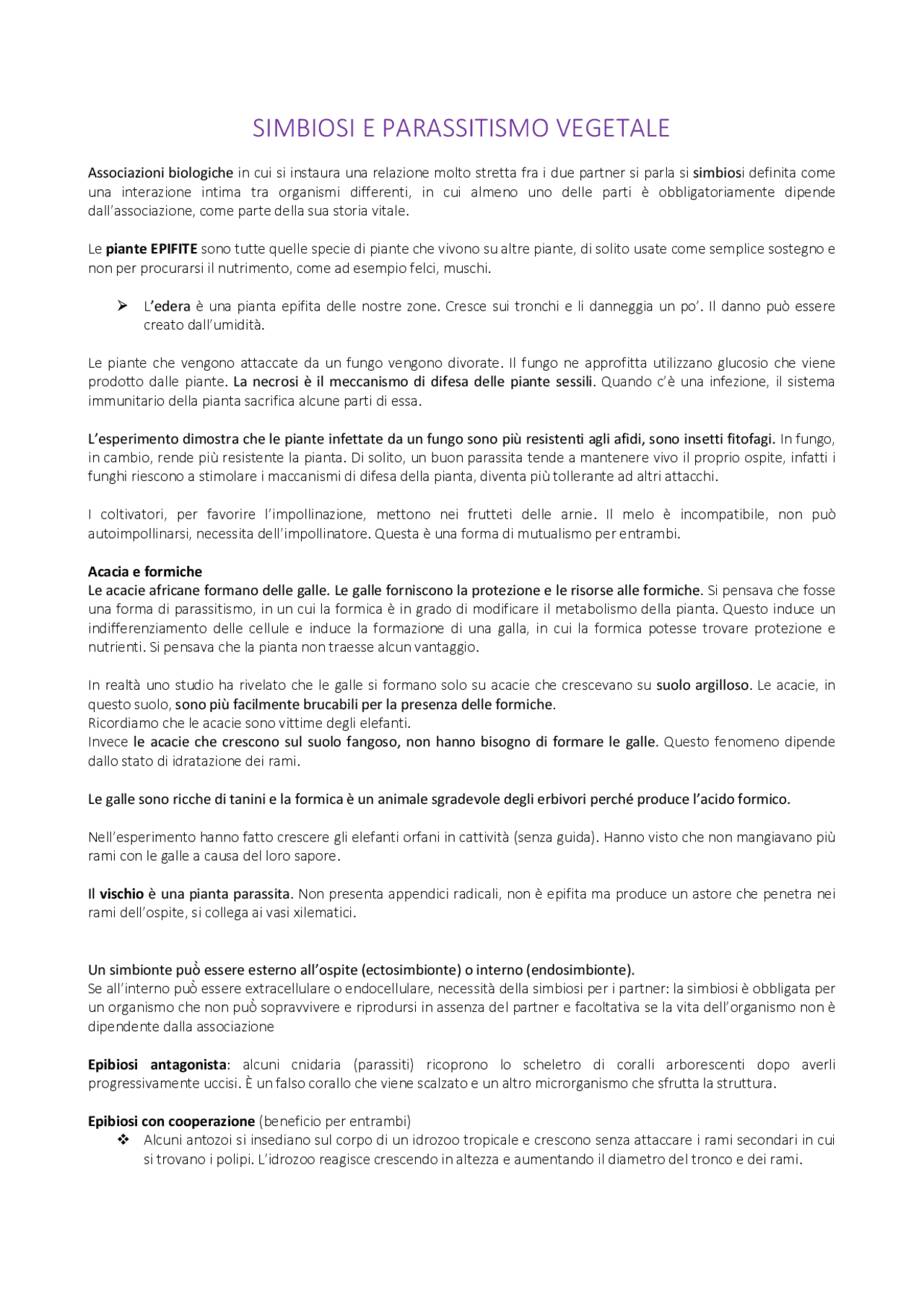 Simbiosi e parassitismo vegetale BIOEVO - Docsity