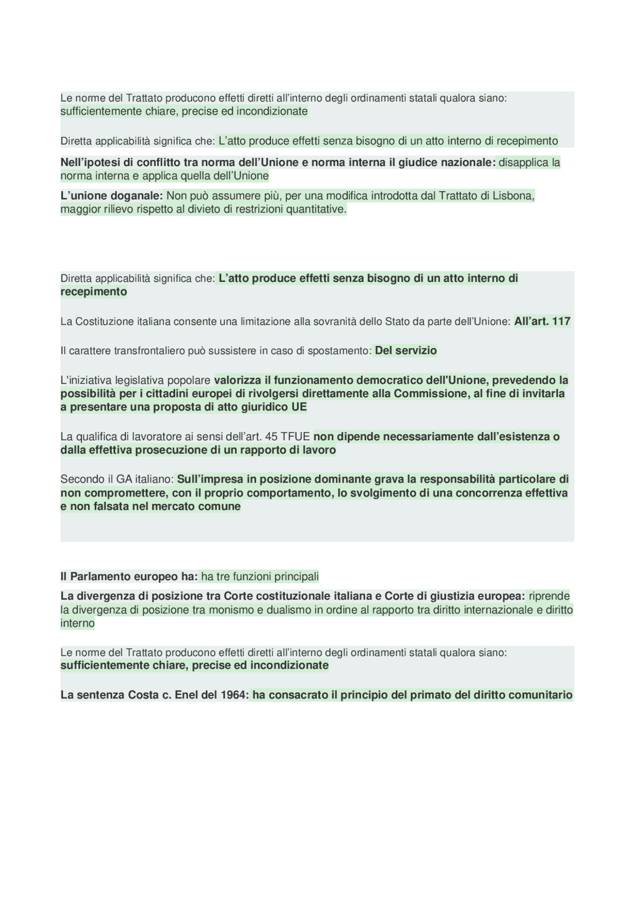 Simulazioni esame diritto comunitario - Docsity
