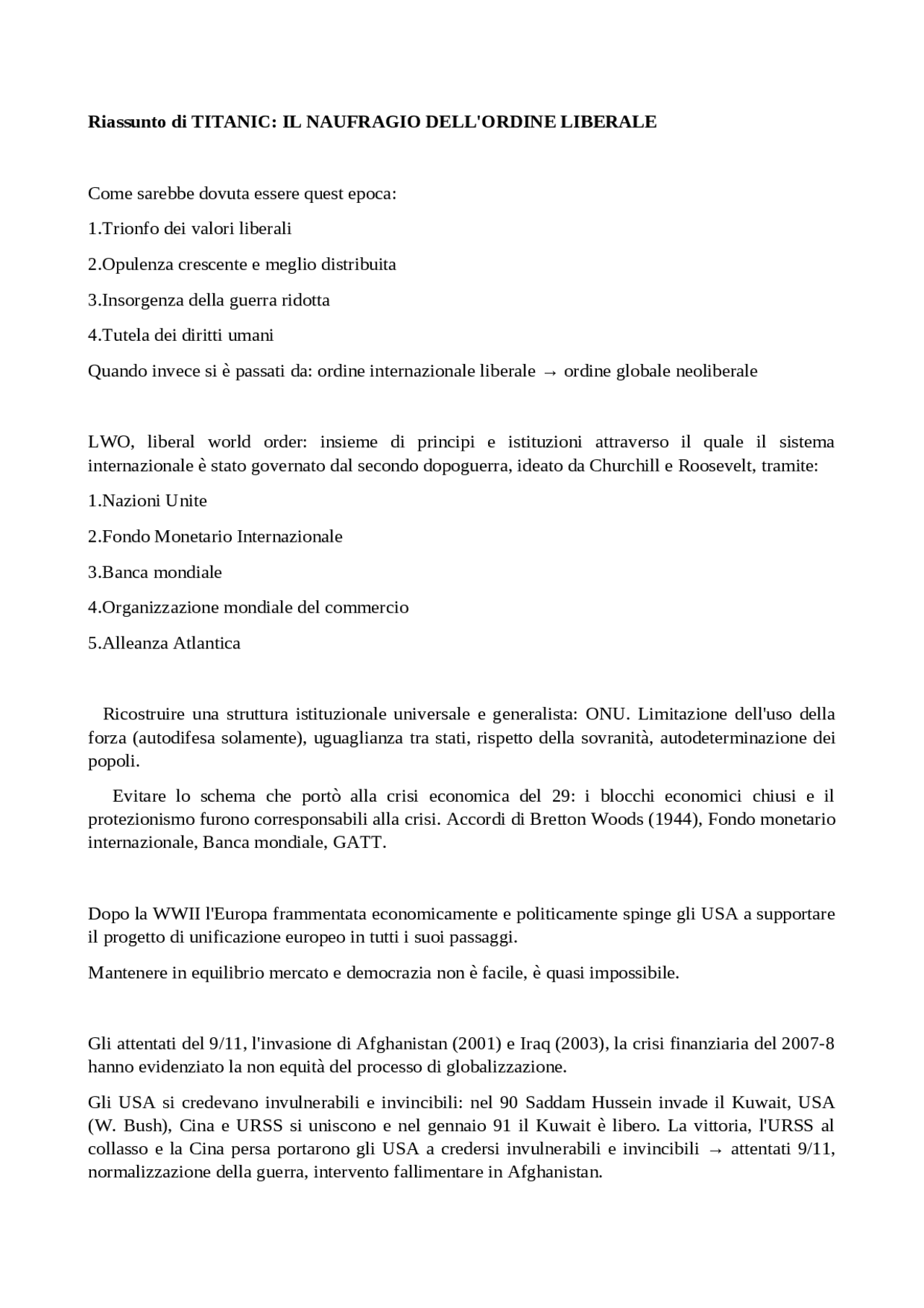 Riassunto Titanic Il Naufragio Dellordine Liberale Docsity