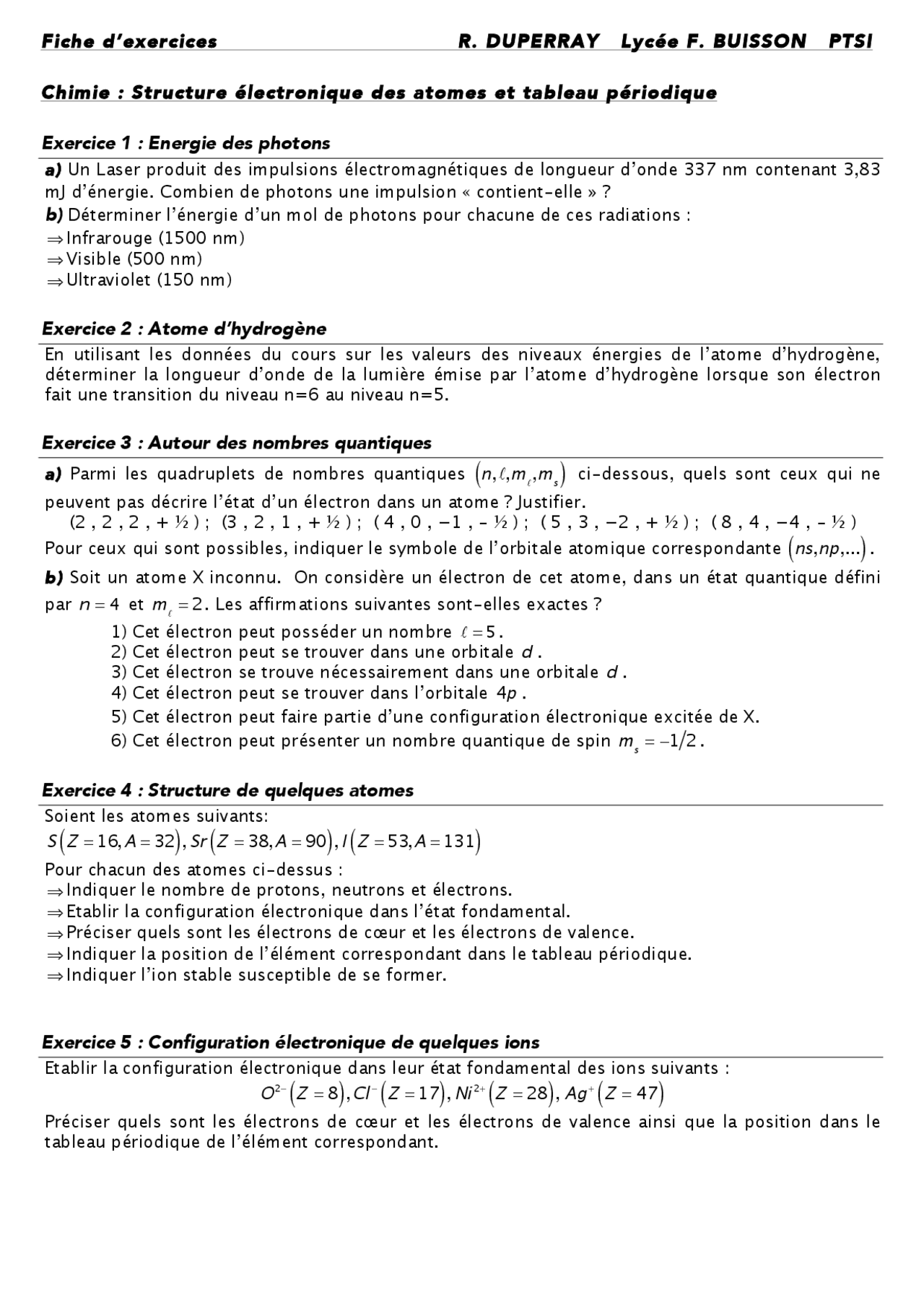 Structure électronique Des Atomes Et Tableau Périodique Docsity